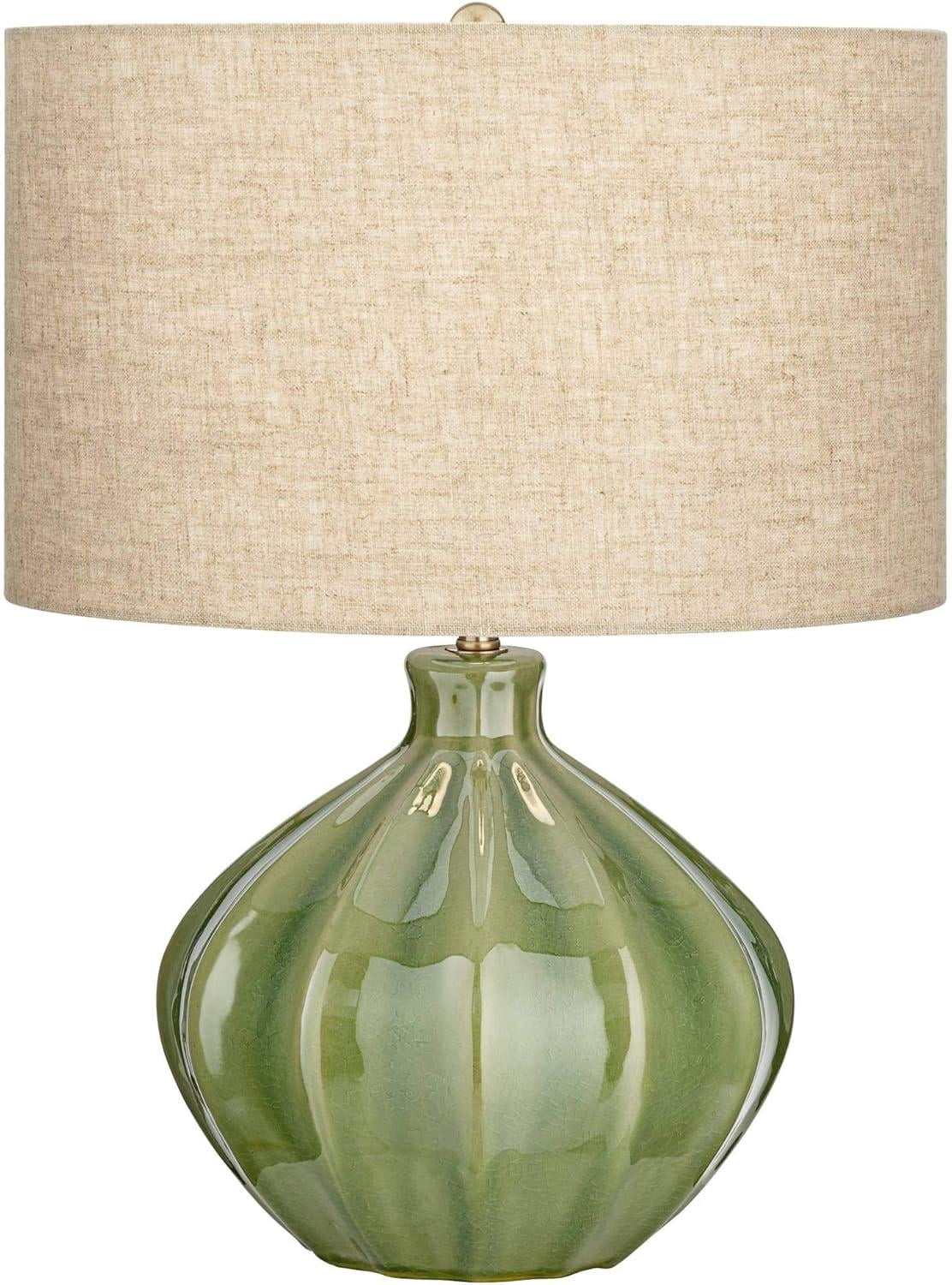 360 Lighting Gordy Modern Table Lamp w/USB, Green Ceramic & Oatmeal ...