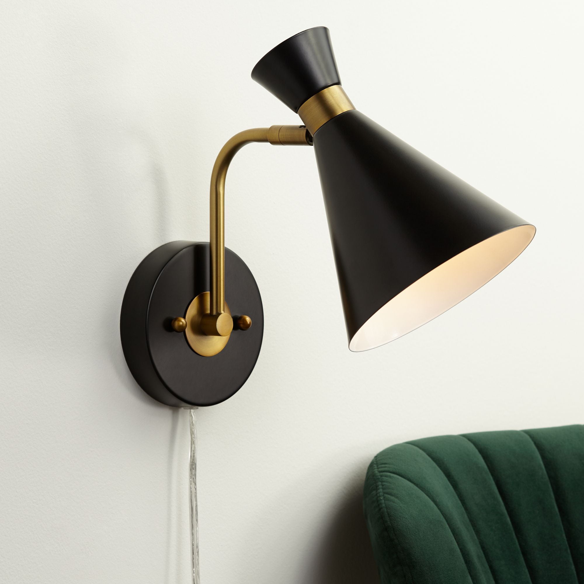 360 Lighting Modern Wall Lamp with USB Port Matte Black Brass Plug-In 6 ...