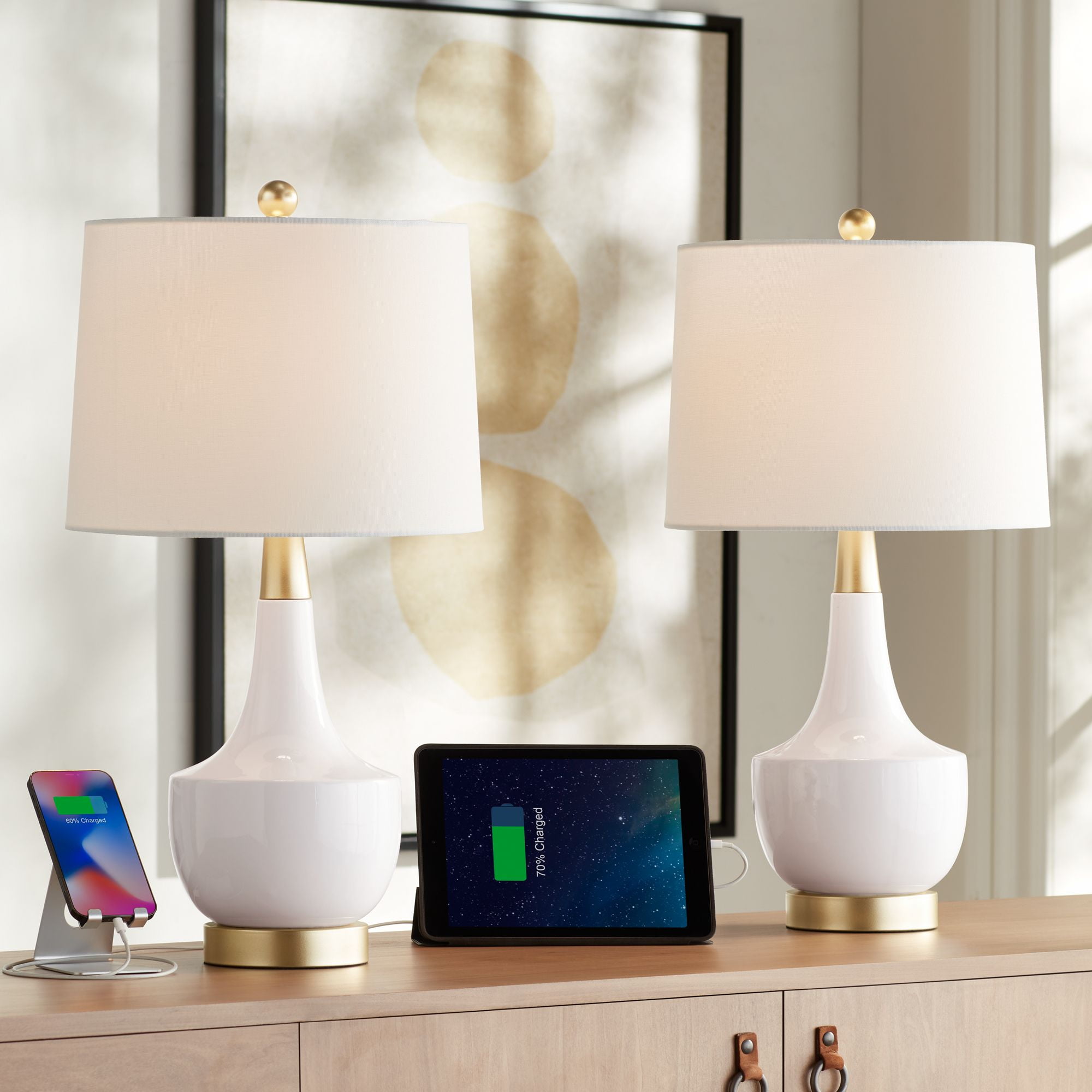 "360 Lighting Mid Century Modern Table Lamps Set of 2, 25"" High, USB ...