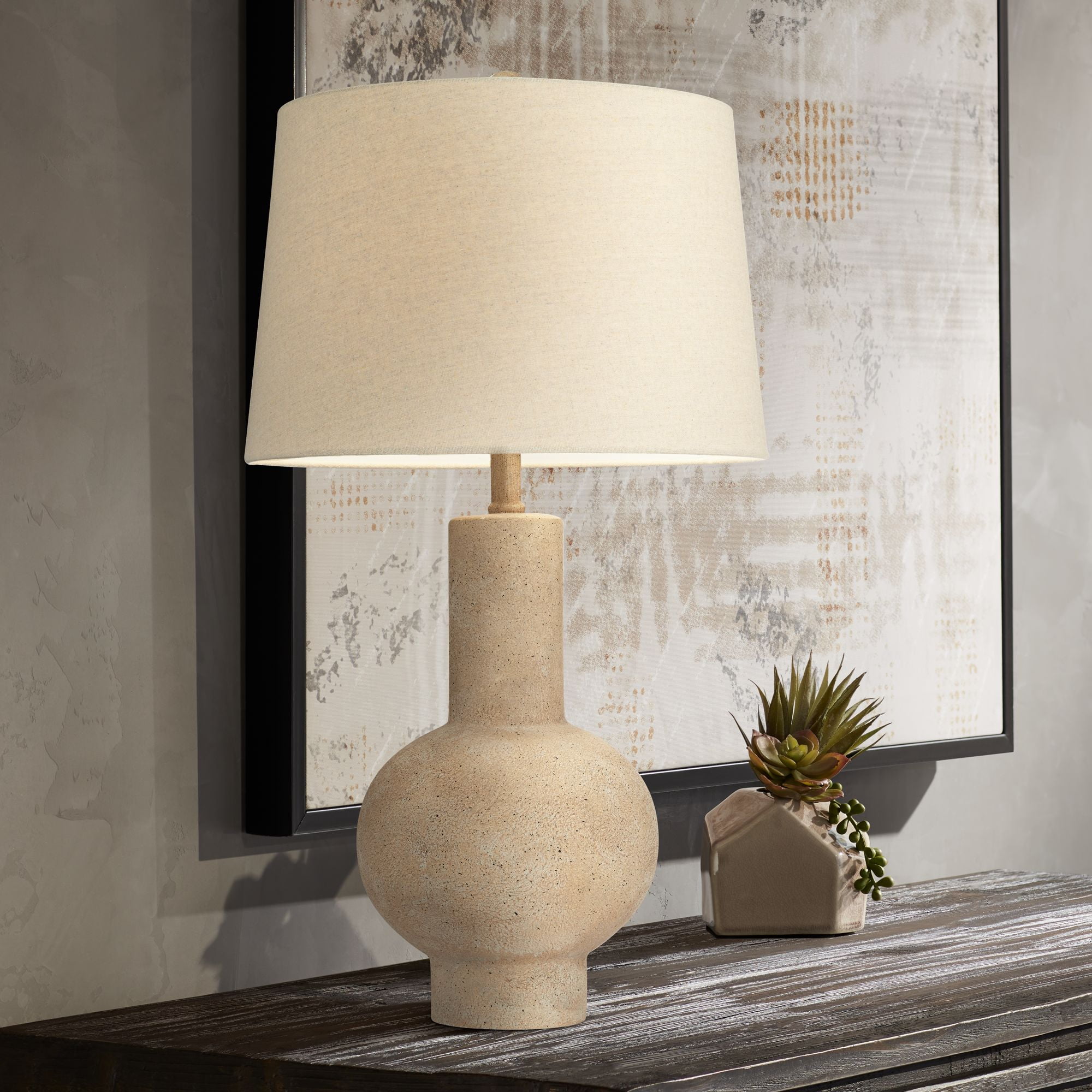 360 Lighting 27" Sandstone Gourd Modern Farmhouse Style Bedside Table ...