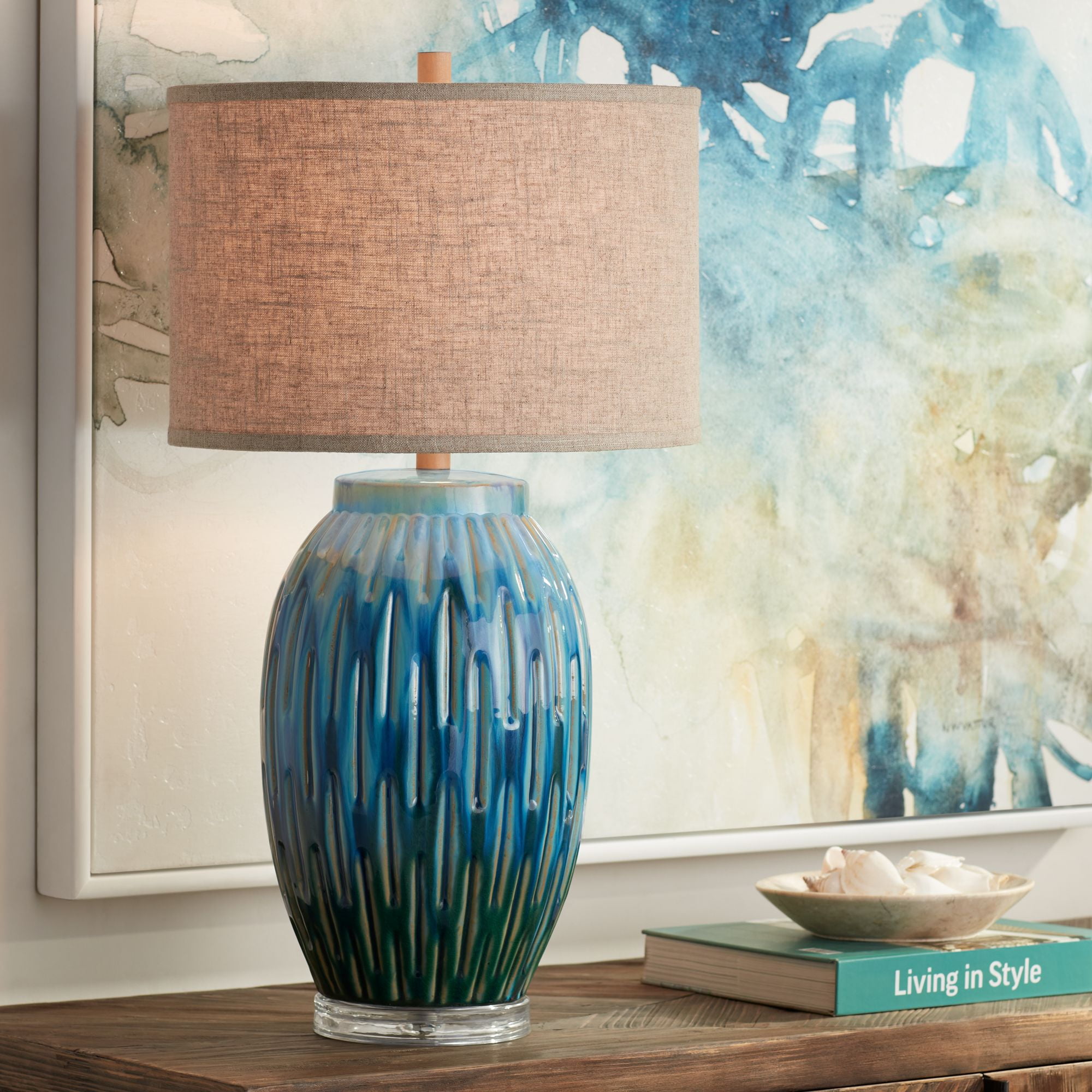 360 Lighting Modern Table Lamp 28 1/2" Tall, Green Blue Ceramic ...