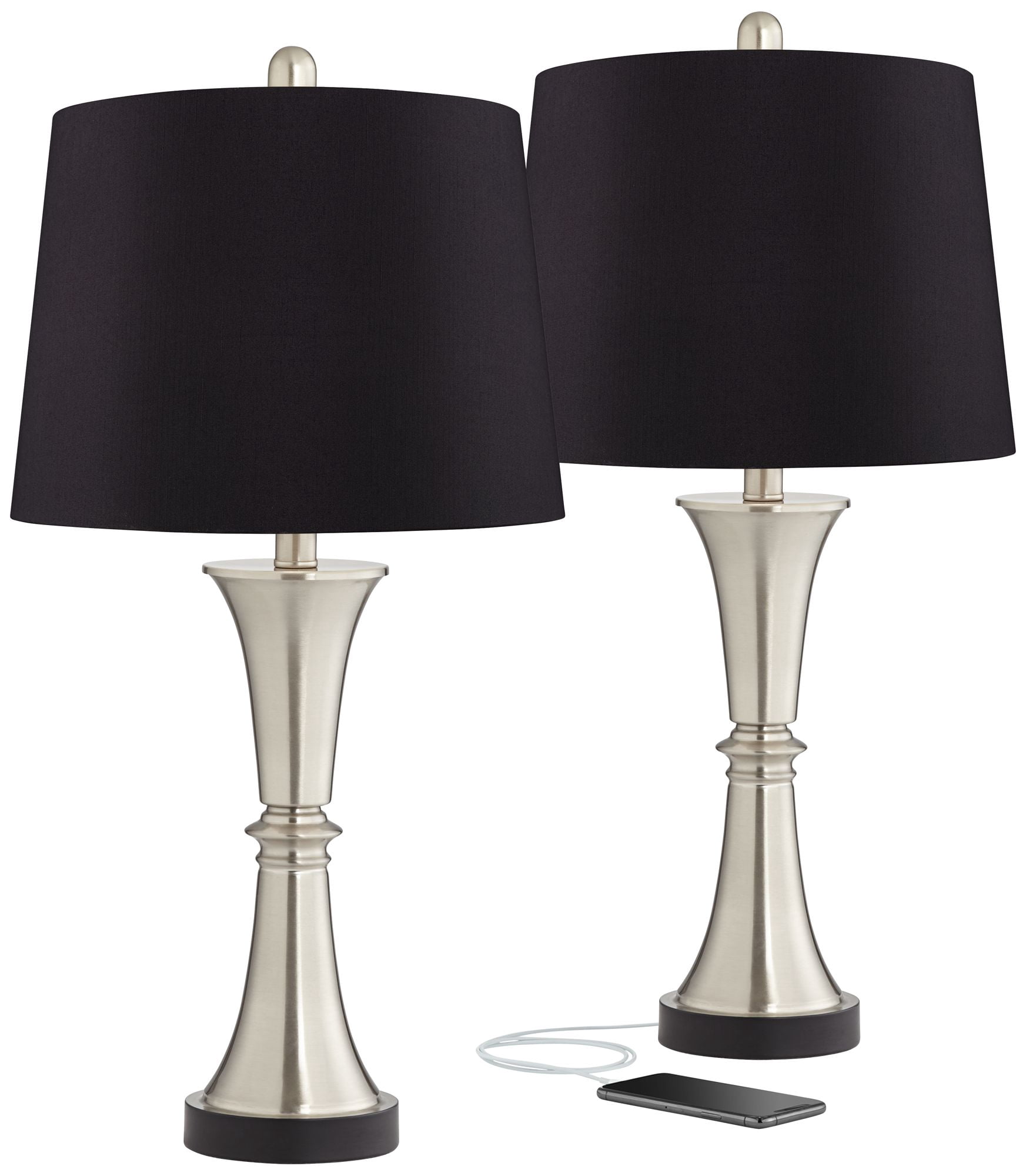 360 Lighting Seymore Modern Table Lamps 26" High Set of 2 Silver with ...