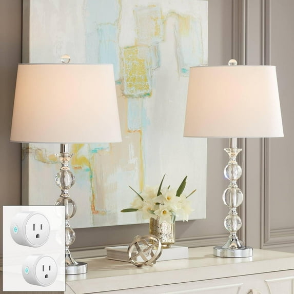 360 Lighting Solange 25" Smart WiFi Table Lamp Set, Silver Metal ...