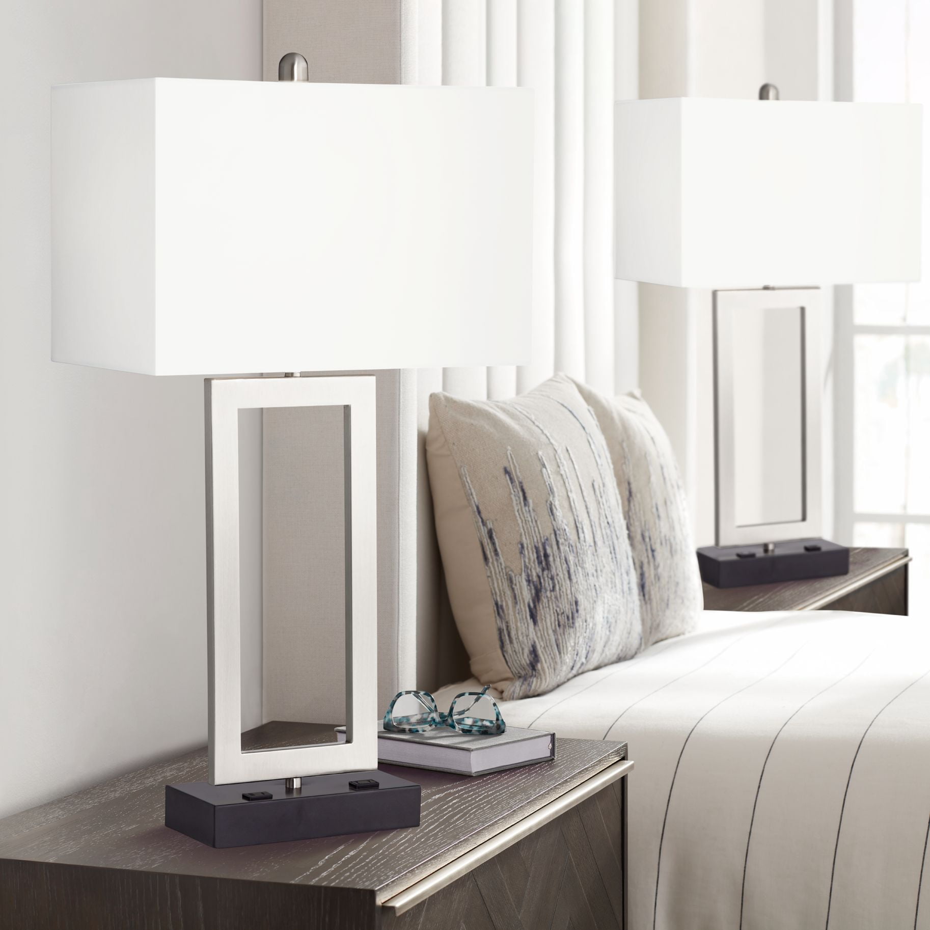 360 Lighting Todd Modern End Table Lamps Set of 2, 30" Tall, USB Port ...