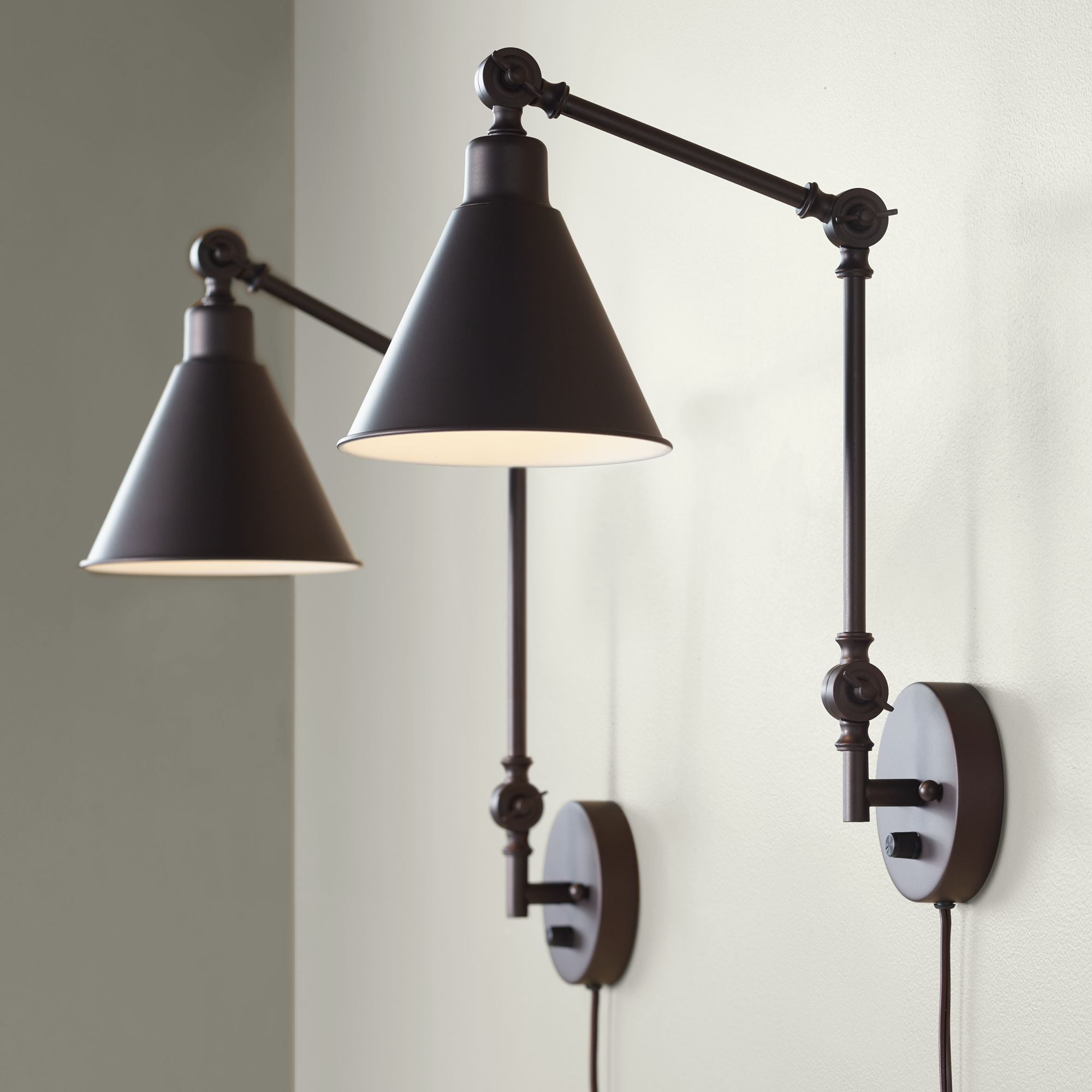 360 Lighting Wray Modern Industrial Swing Arm Wall Lamps Set of 2 Dark ...