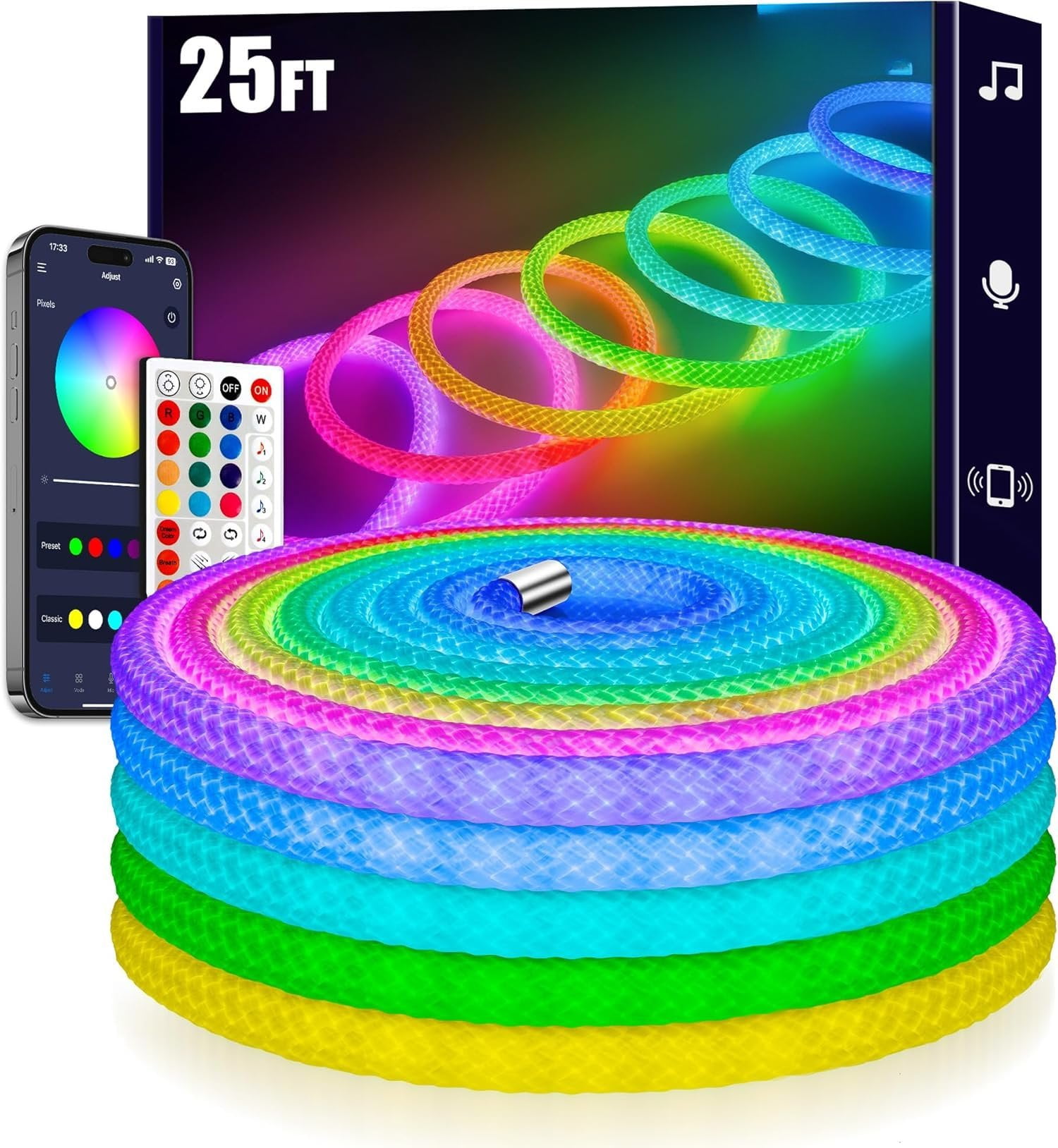 360 Luminous Reticulate Weave Rope Lights, 25ft Addressable ICRGB Strip ...