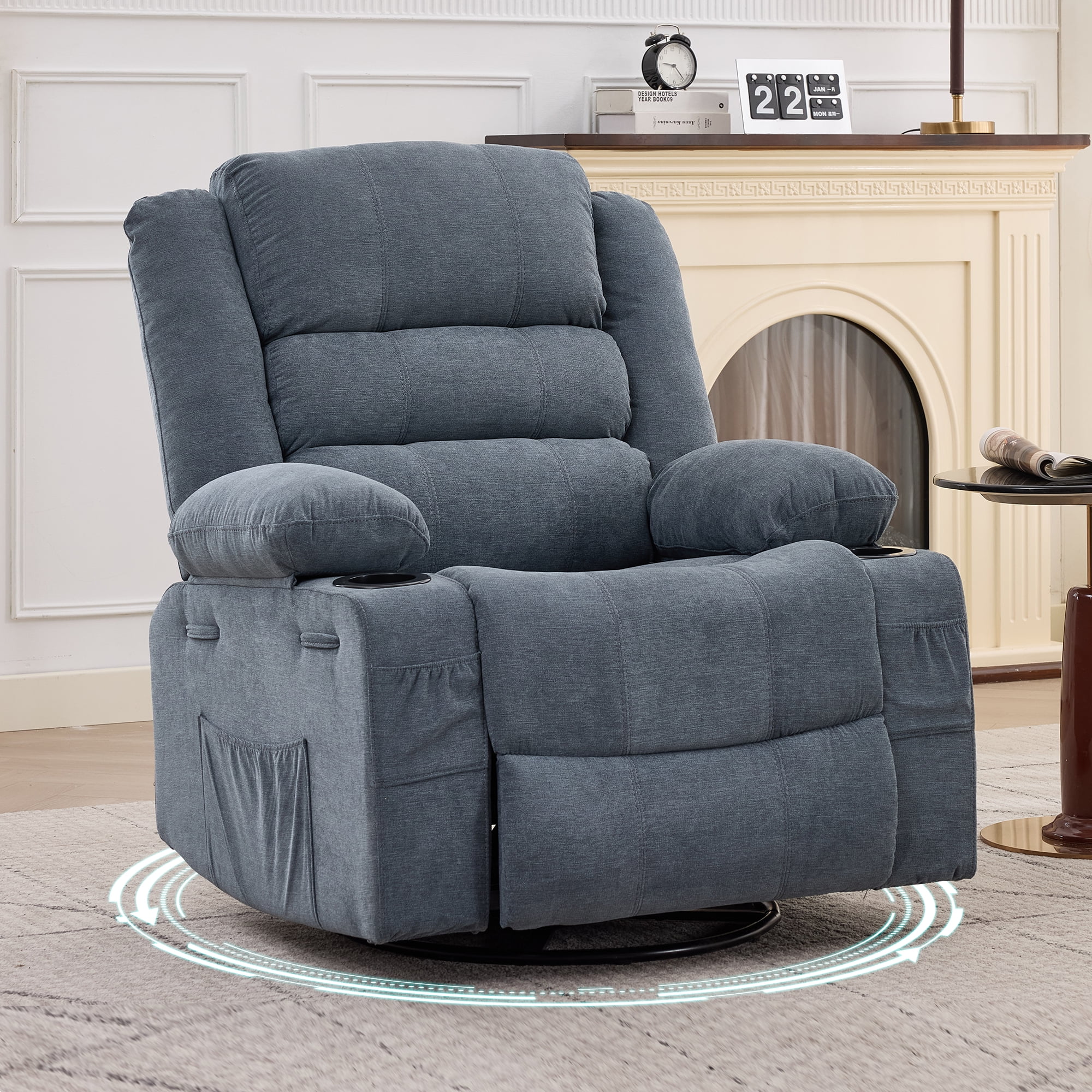 360° Manual Swivel Recliner Chair with 3‑Position Recline, Overstuffed ...