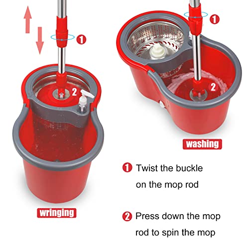 360 Mop and Bucket Set, Spin Mop Bucket with Wringer, Microfiber 3 Mop ...