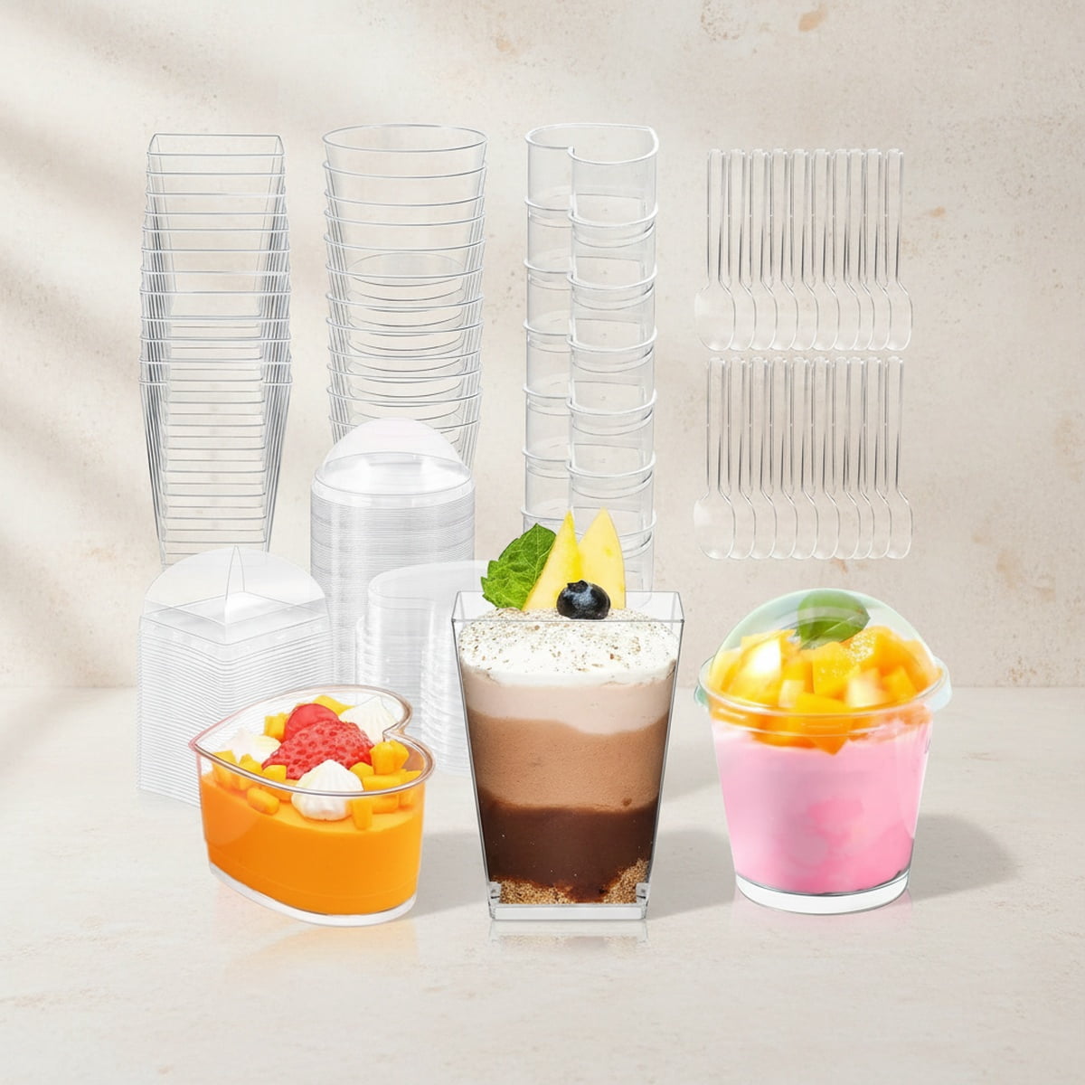 360 Pack 5oz 6oz Dessert Cups with Lids and Spoons, 3 Styles Clear ...