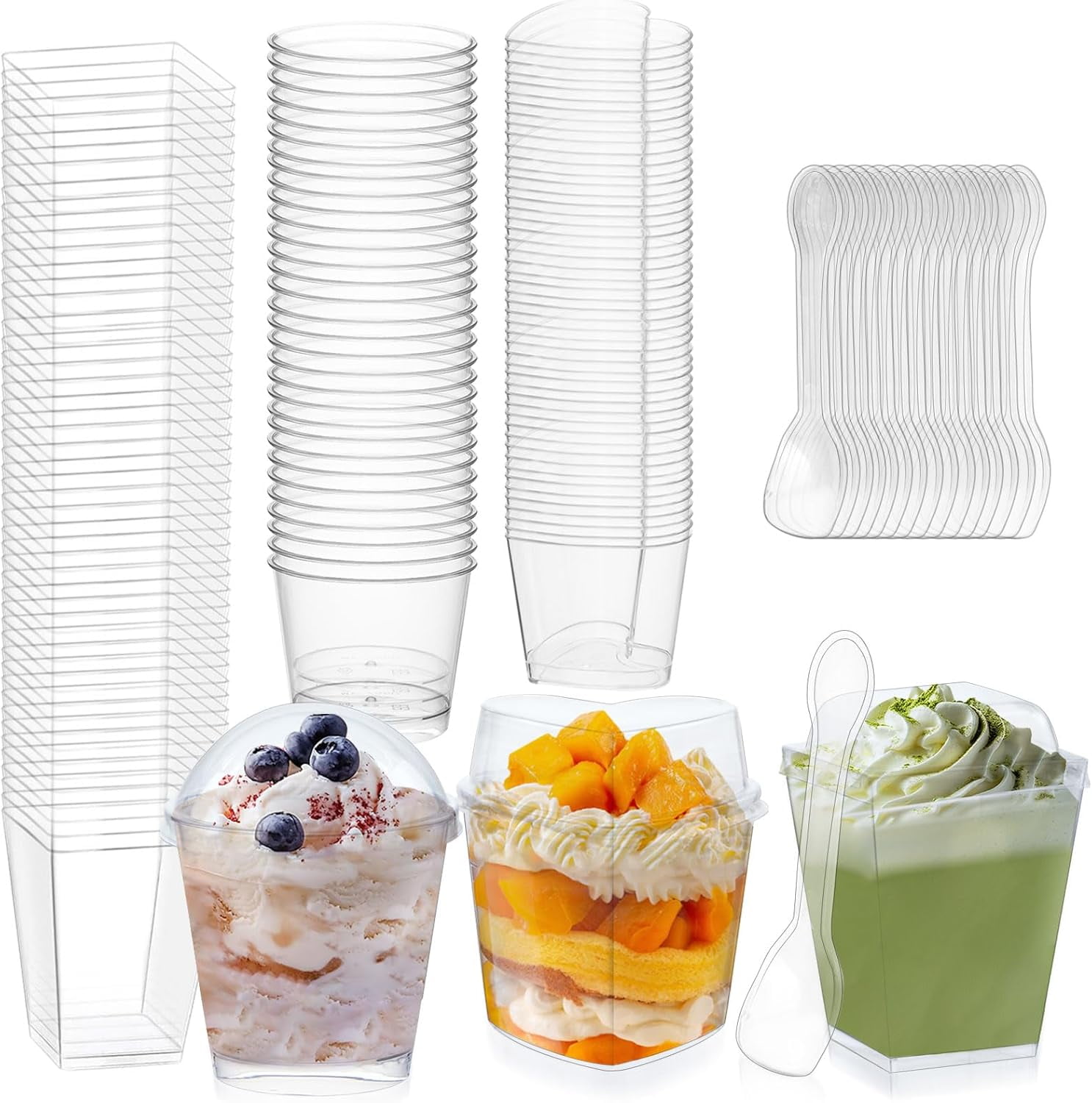 360 Pack 5oz 6oz Dessert Cups with Lids and Spoons, 3 Styles Clear ...