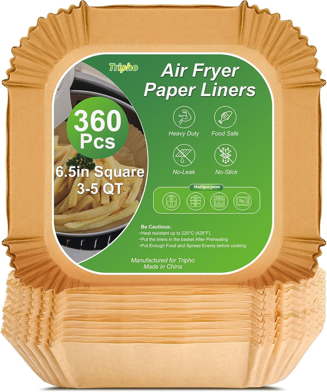 360 Pcs 6.5” Square Unbleached Heavy Duty Air Fryer Paper Liners ...