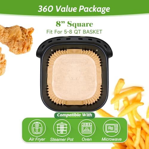 360 Pcs 8” Square Unbleached Heavy Duty Air Fryer Paper Liners ...