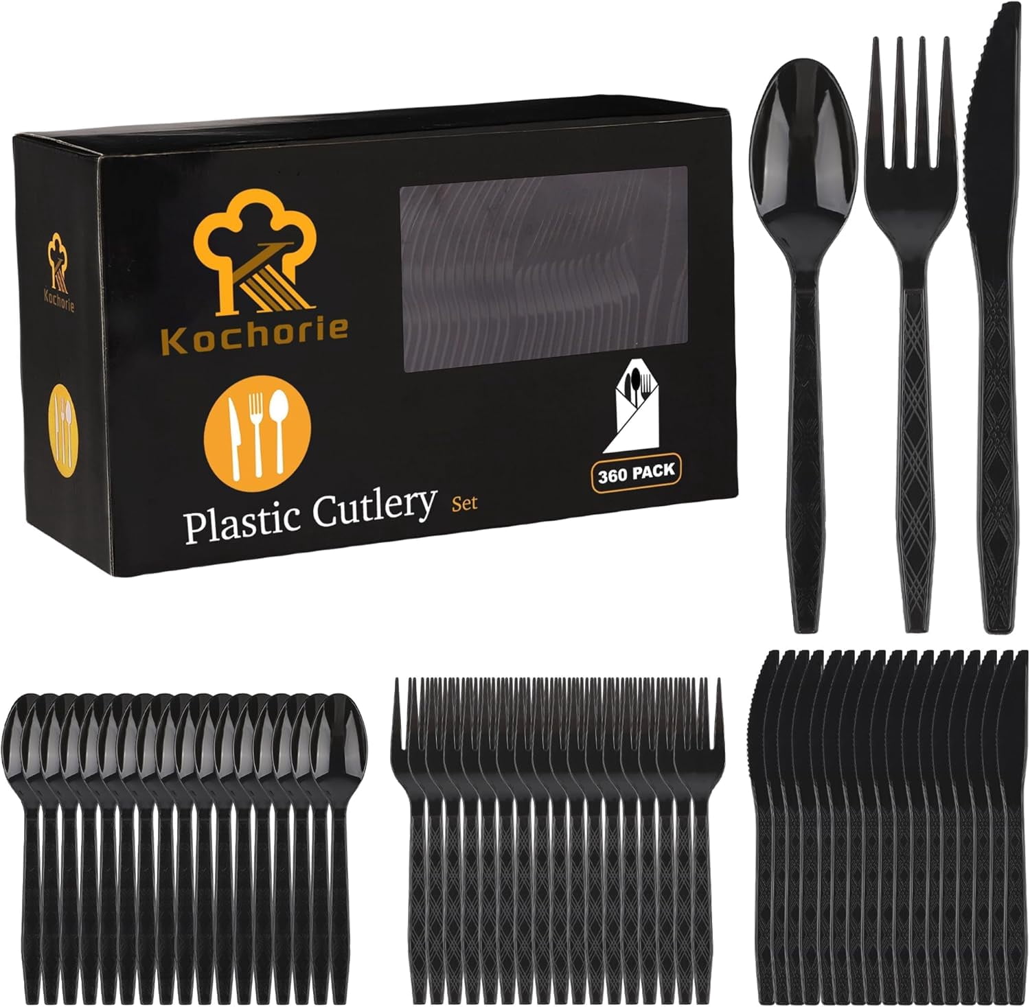 360 Pcs Black Plastic Utensils Kit Single-Use Plastic Utensils Heavy ...