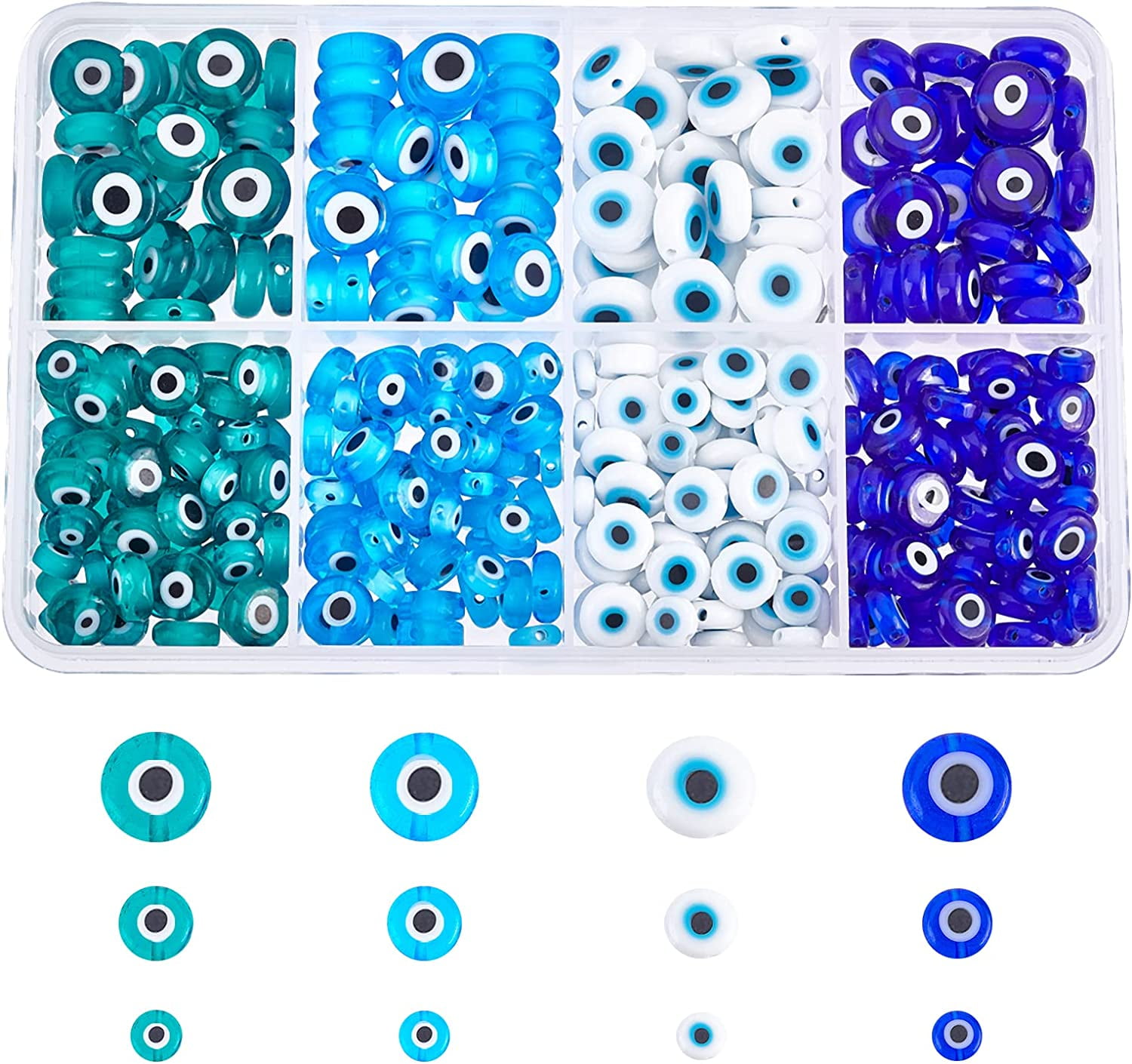 360 Pcs Evil Eye Beads Glass 4 Colors Handmade Lampwork Beads Flat ...