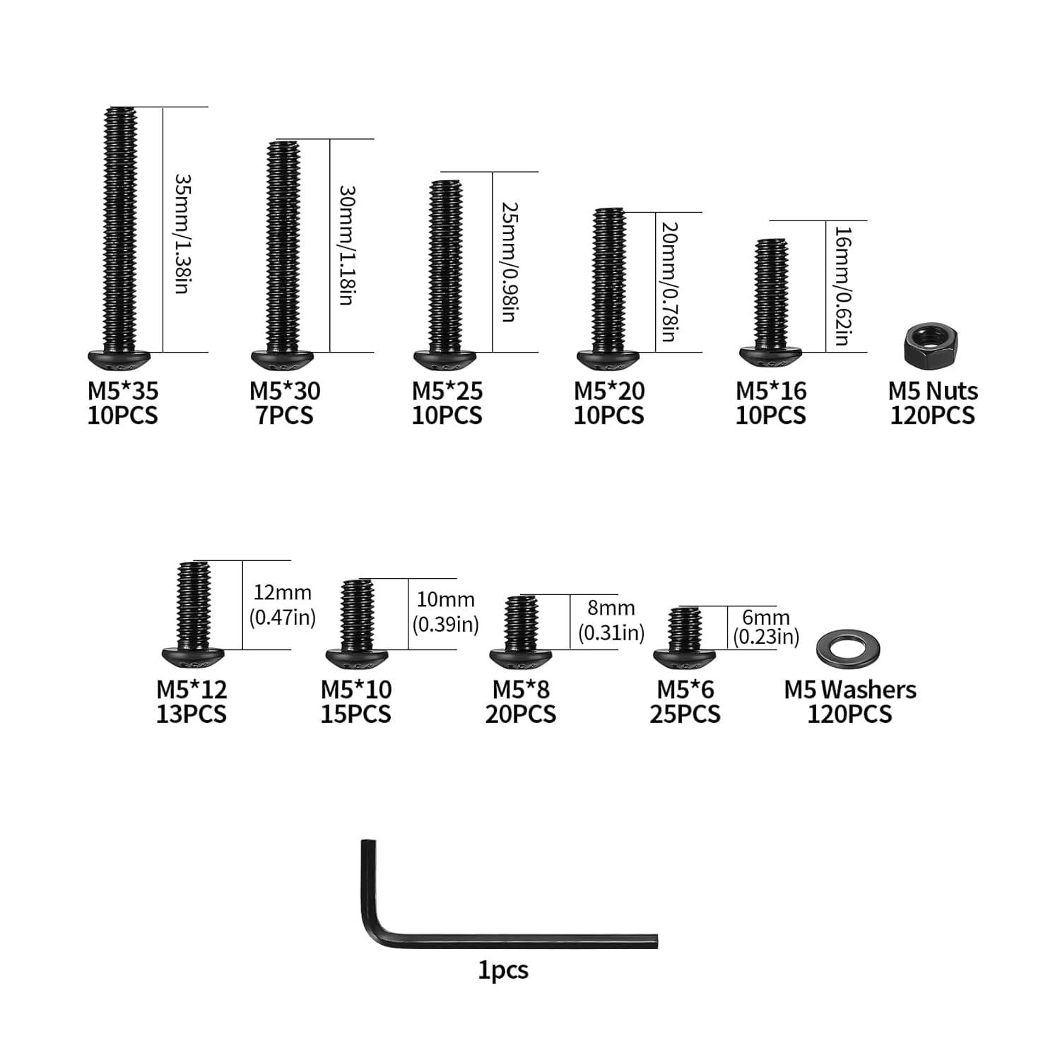 360 Pcs M5 Machine Screw Assortment Kit, M5 Metric Bolts and Nuts ...