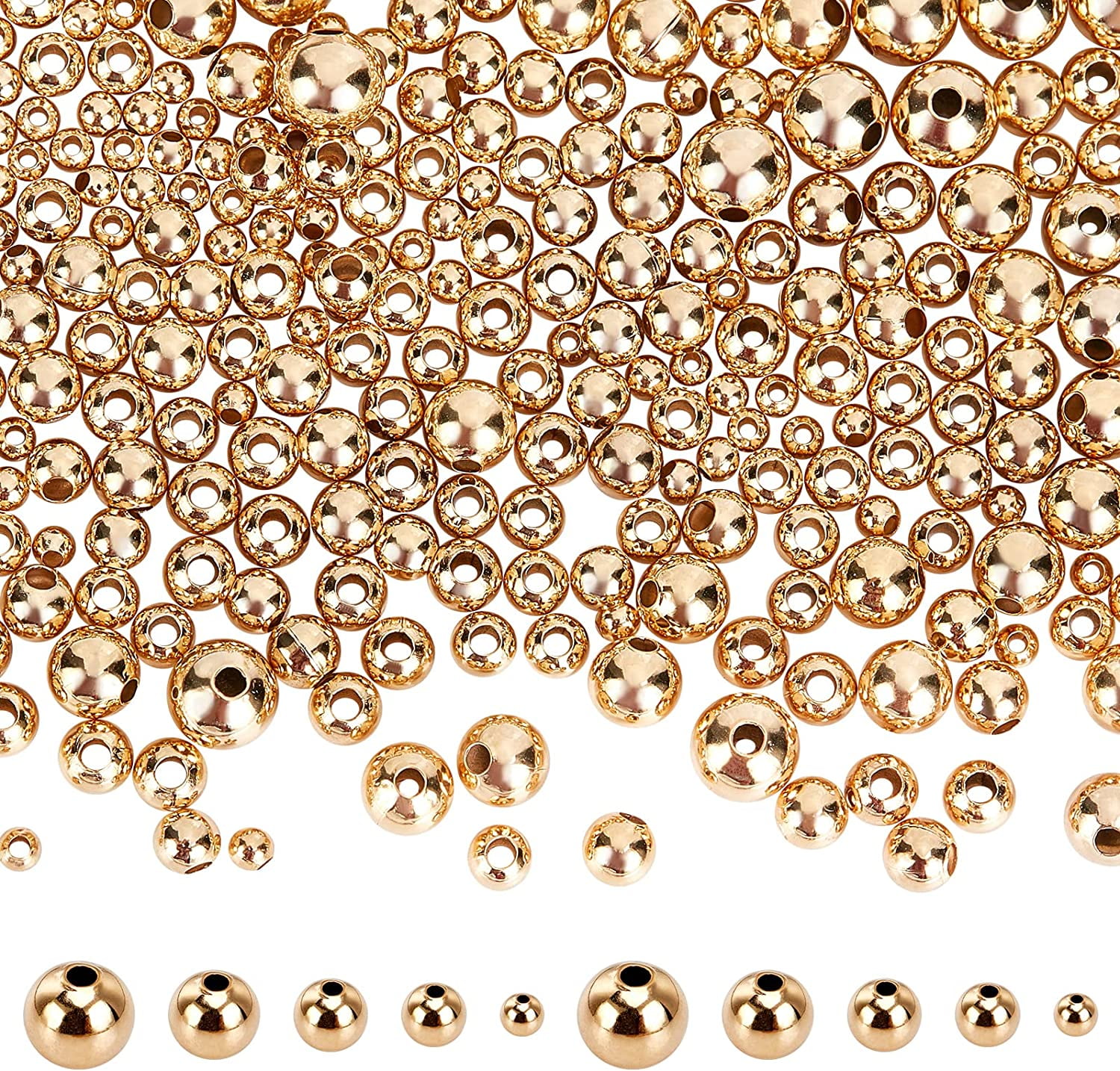 360 Pcs Real 24K Gold Plated Solid Brass Beads 5 Sizes Metal Spacer ...