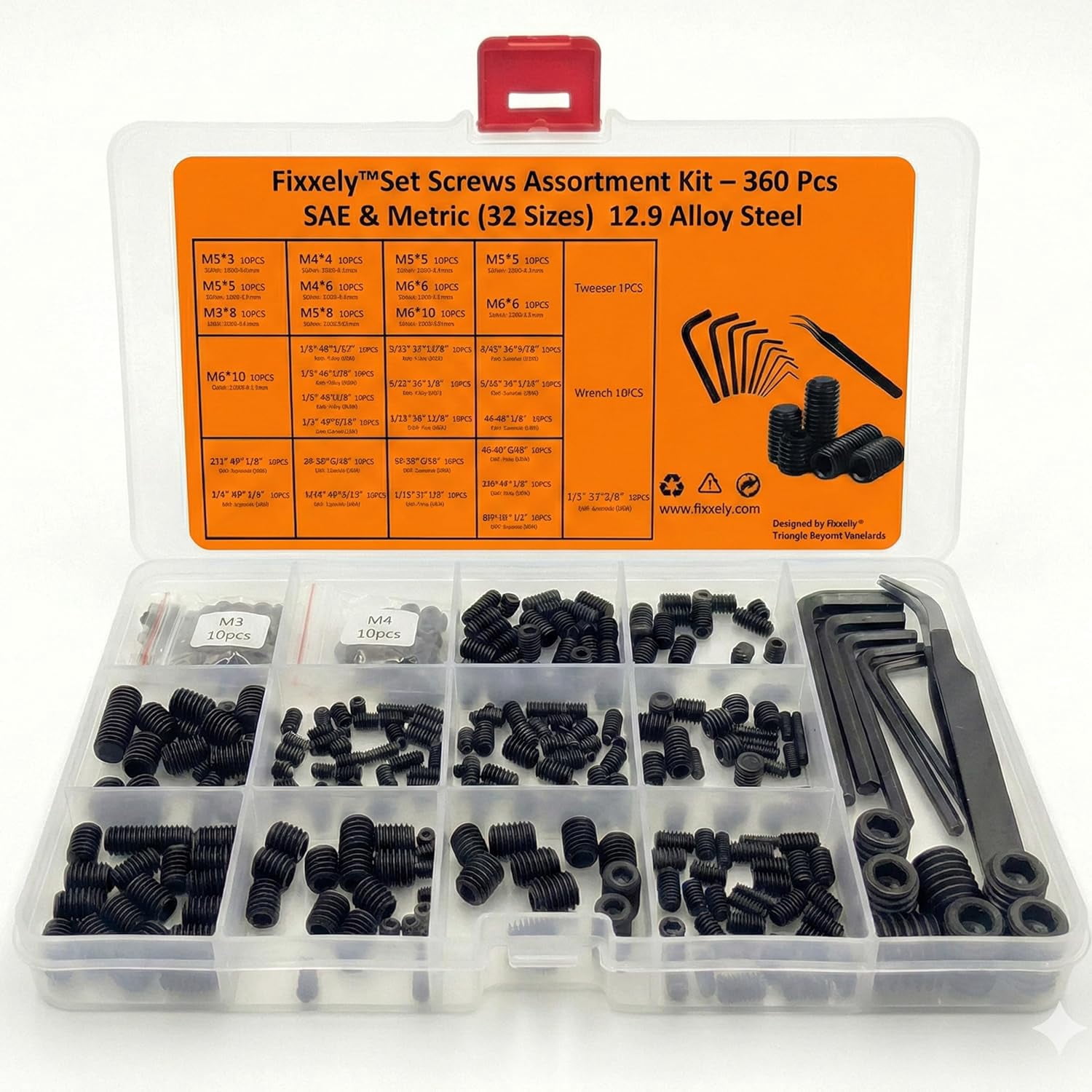 360 Pcs Set Screws Assortment Kit (32 Sizes, Metric & SAE) – 12.9 Alloy ...