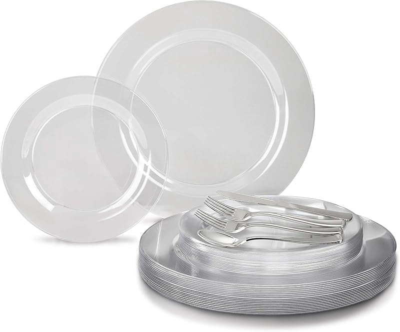 360 Pcs set (60 guest) Wedding Disposable Plastic Plate and Silverware ...