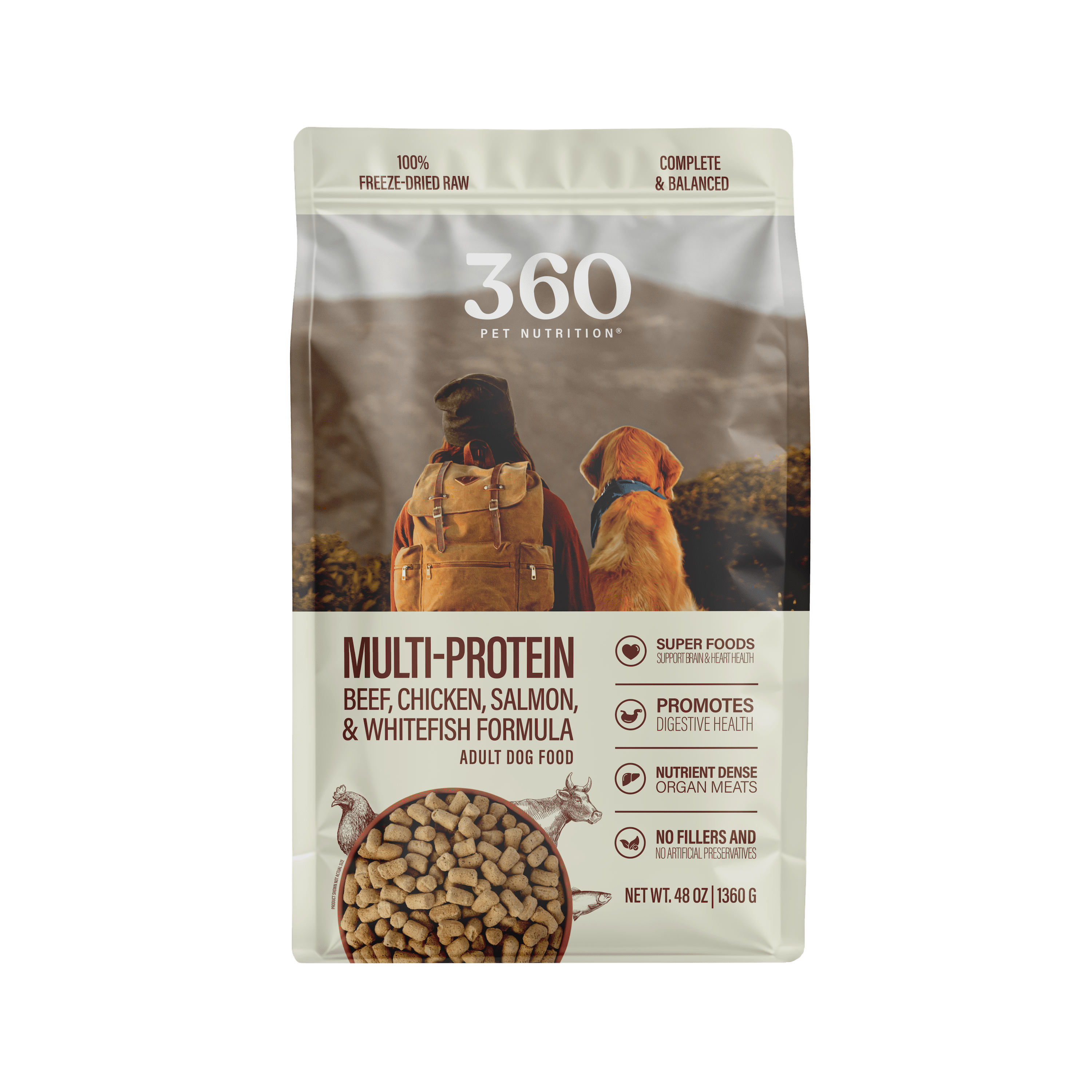 360 Pet Nutrition Multi-Protein Flavor Freeze Dried Dog Food, 48 oz ...