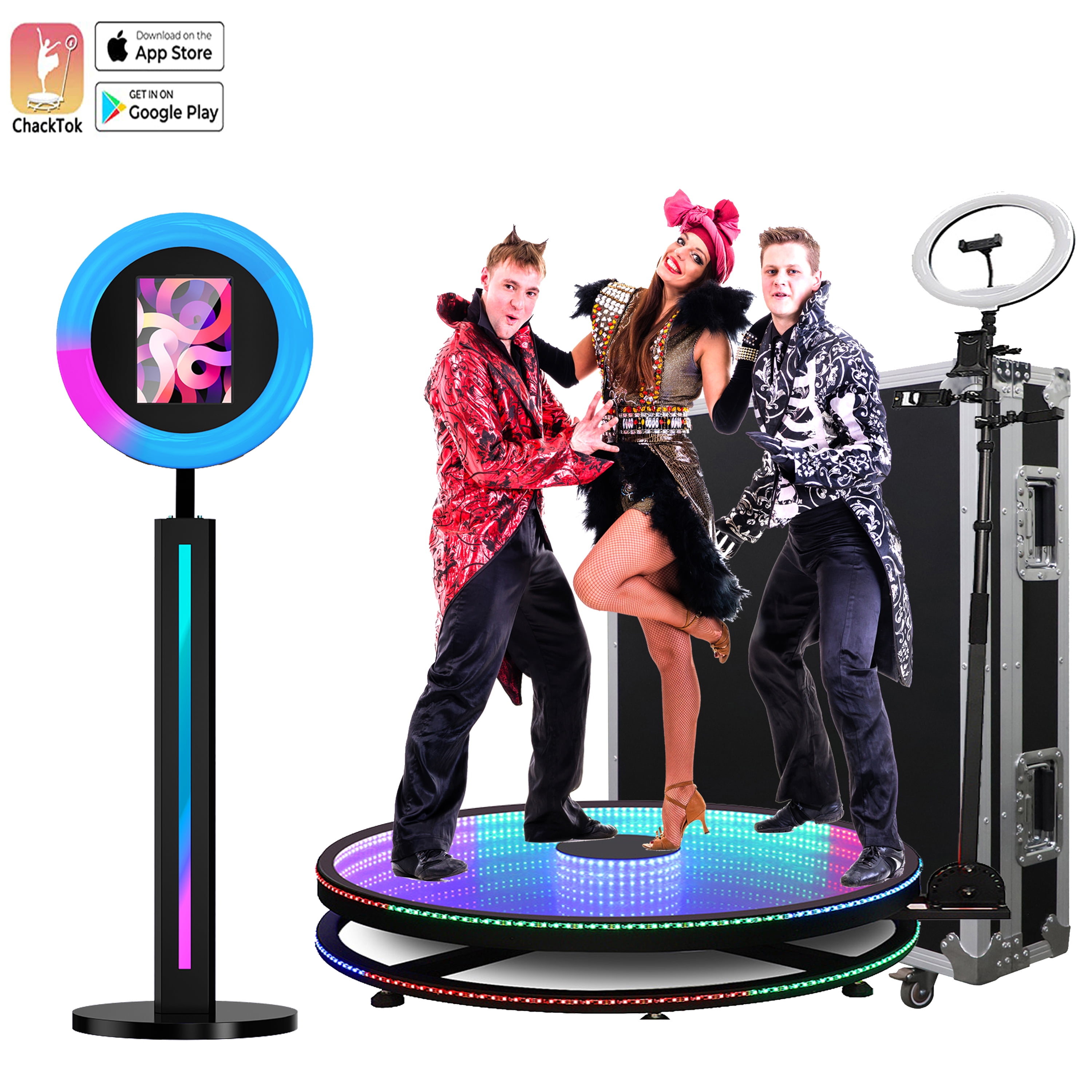 360 Photo Booth Machine 40"Tempered Glass and Ipad photo booth Control/APP Free Battery + Ring ...