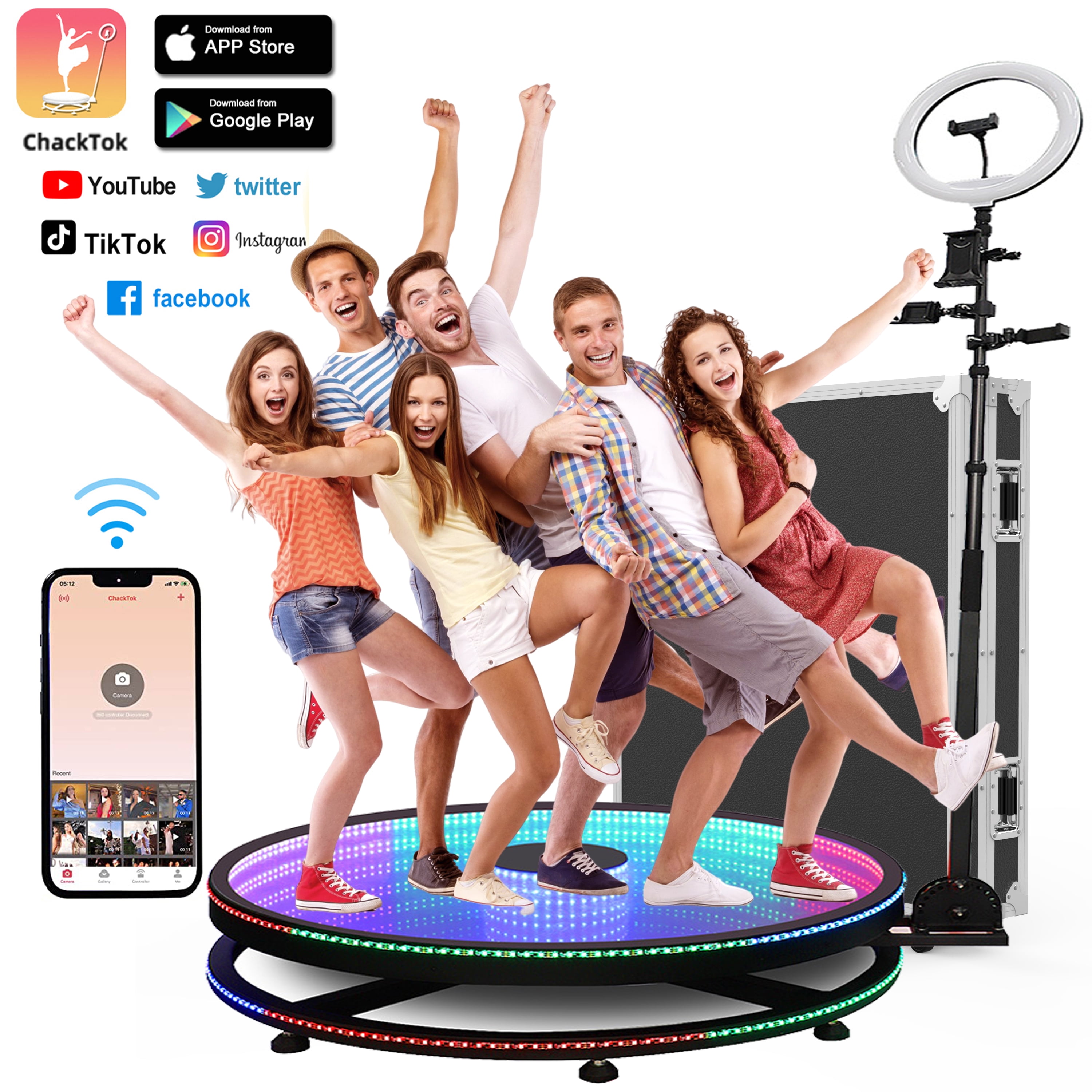 360 Photo Booth Tempered Glass 39.4" Flight Case - Walmart.com