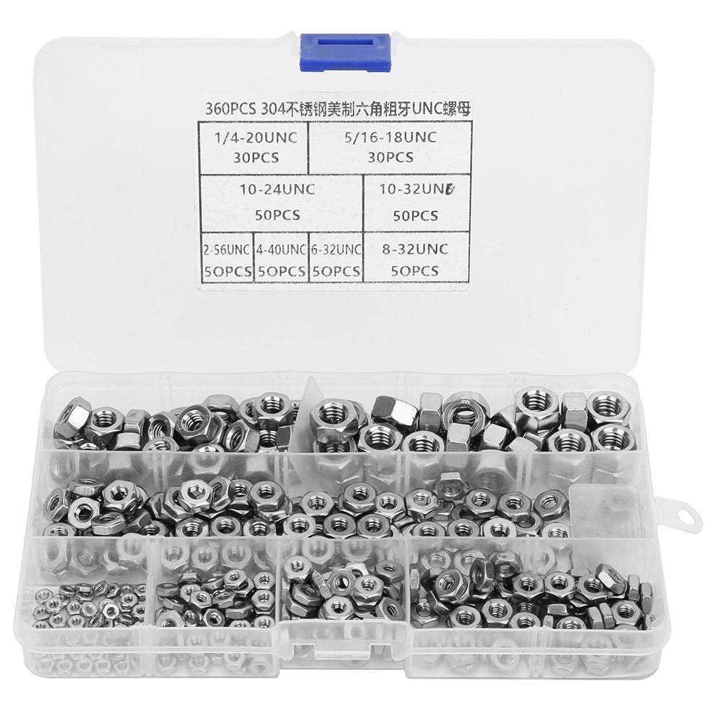 360,Piece Stainless Steel Hex Nuts, UNC Assortment With Storage Case ...