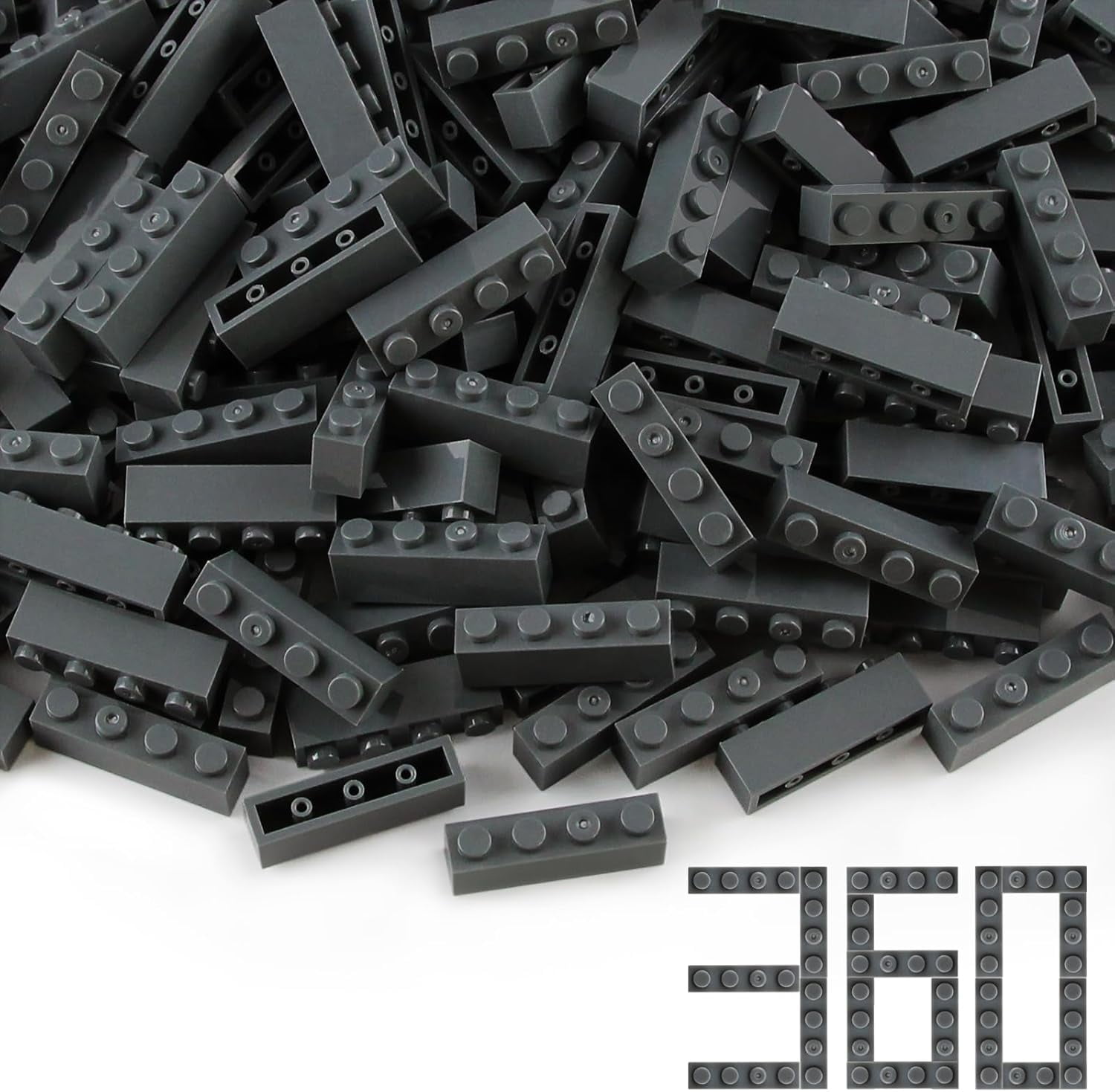 360 Pieces 1x4 Bricks Dark Stone Gray Parts Building Creative Play ...
