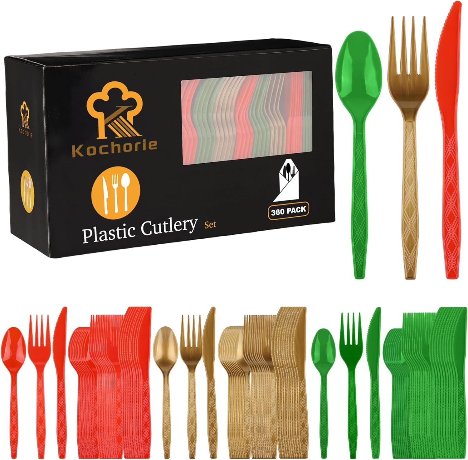 360 Pieces Christmas Plastic Cutlery Set Disposable Plastic Utensils ...