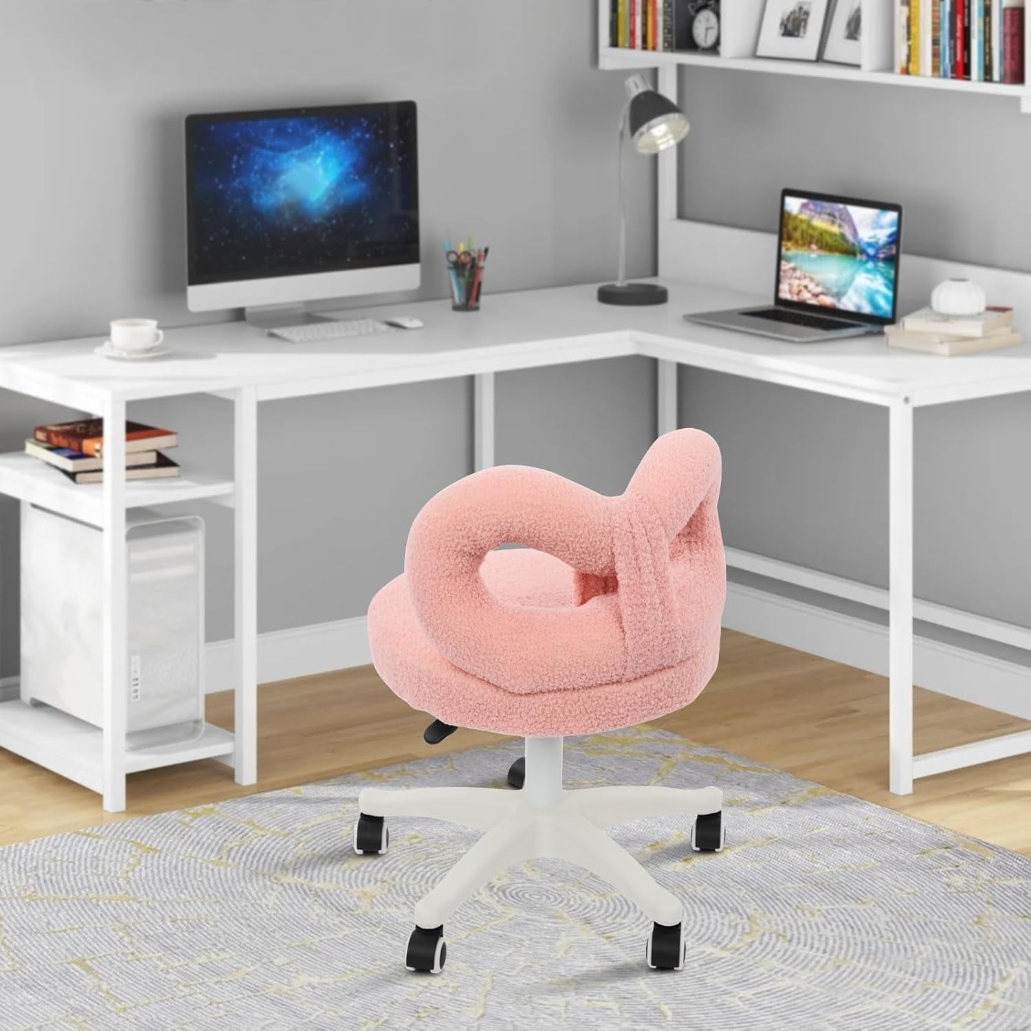 360 Pink Swivel Computer Chair Height Adjustable Chairs with Wheels and ...