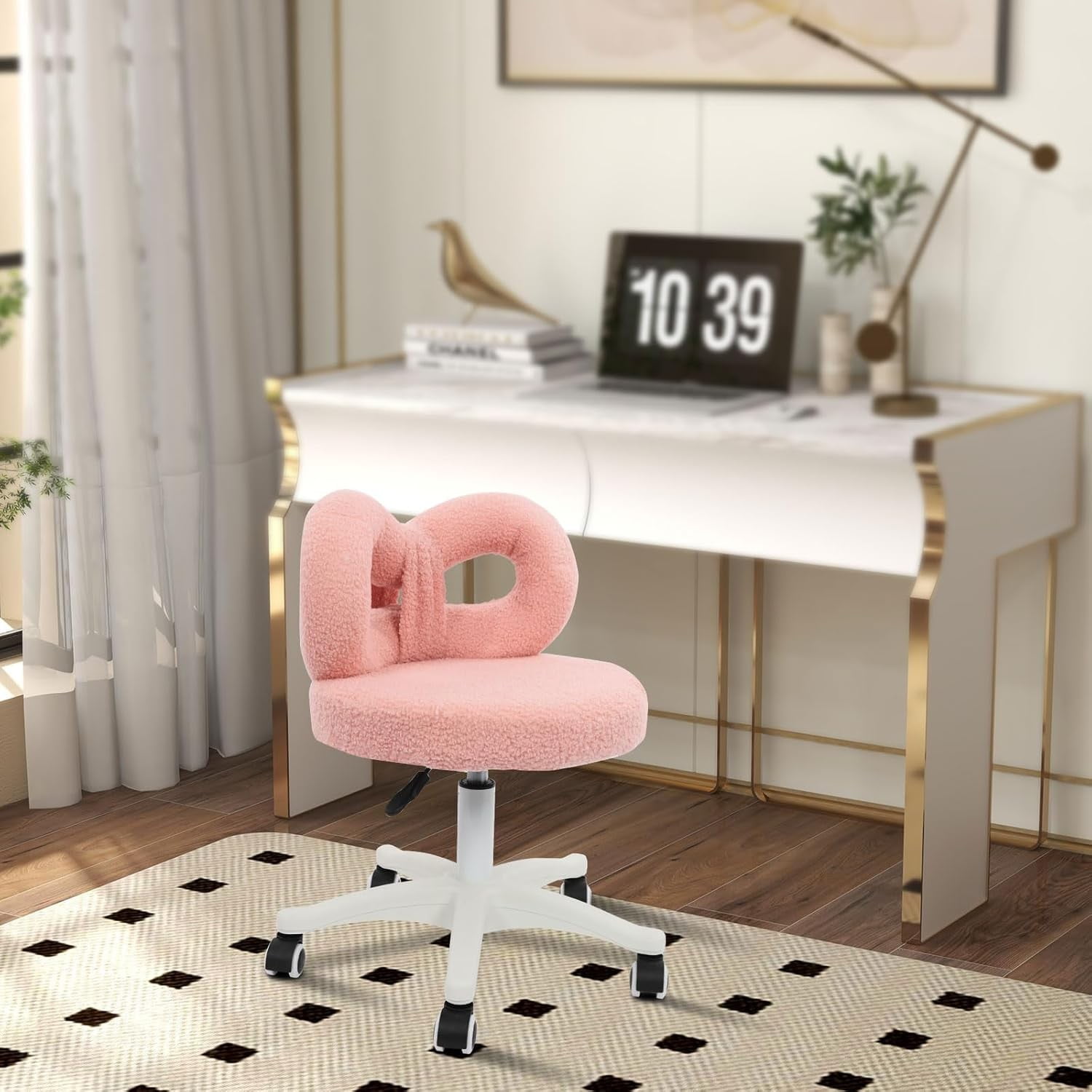 360 Pink Swivel Computer Chair Height Adjustable Chairs with Wheels and ...