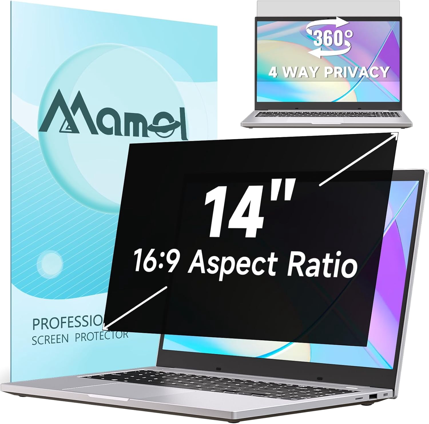 360° Privacy Screen for Laptop 14 Inch 16:9, 4 Way Computer Monitor ...
