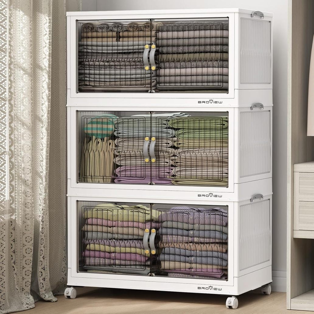 360 Qt Stackable Storage Bins with Lid, Plastic Closet Organizers and ...