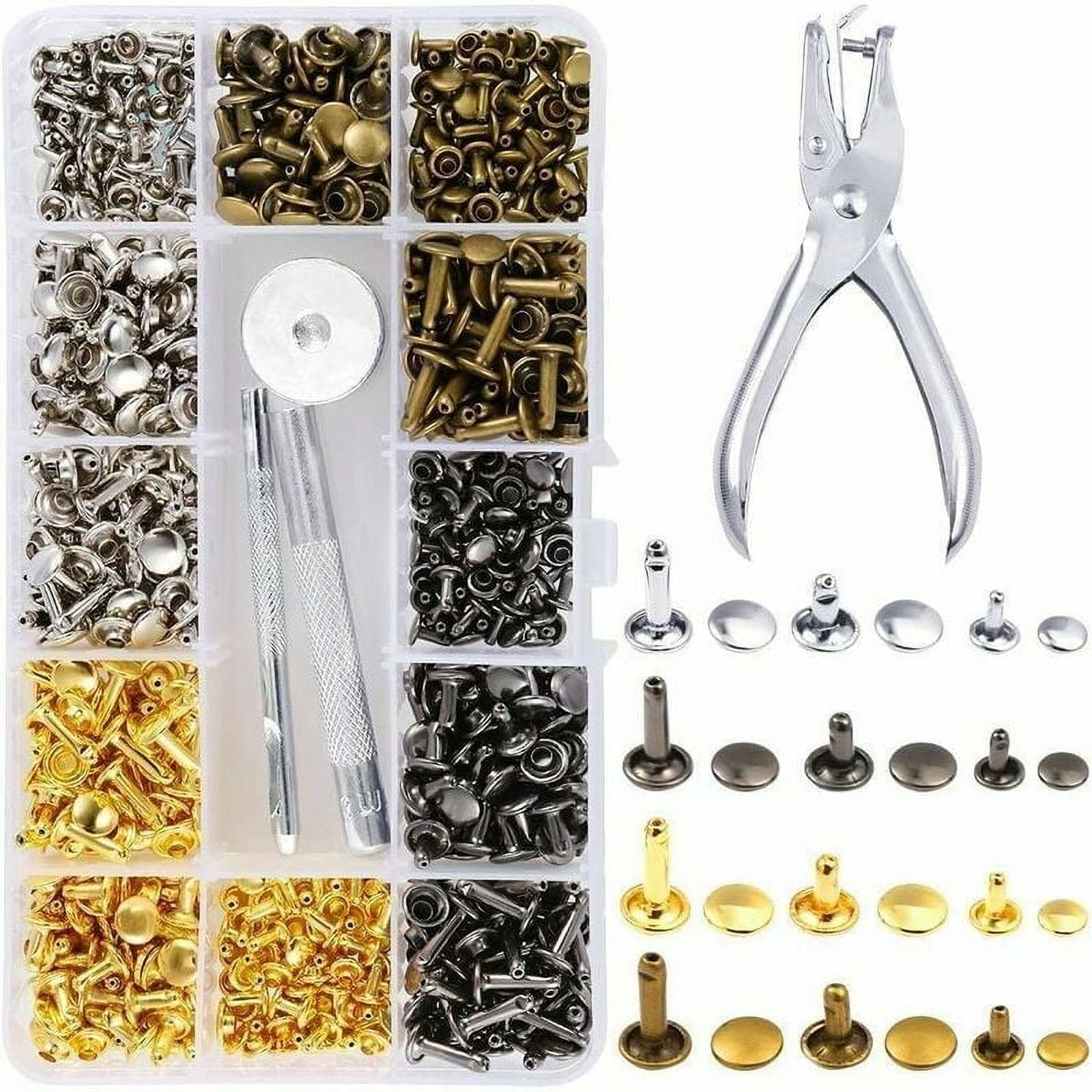 360 Rivet Leather Set Double Cap Rivet Tube Metal Nails In 3 Sizes, Comes With 3-Piece Punch ...