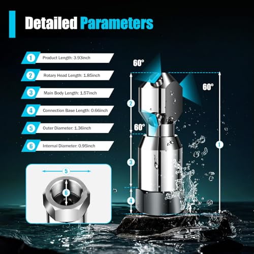 360 ° Rotary Cleaning Nozzle with 3 Water Outlets, 3/4” Stainless Steel ...