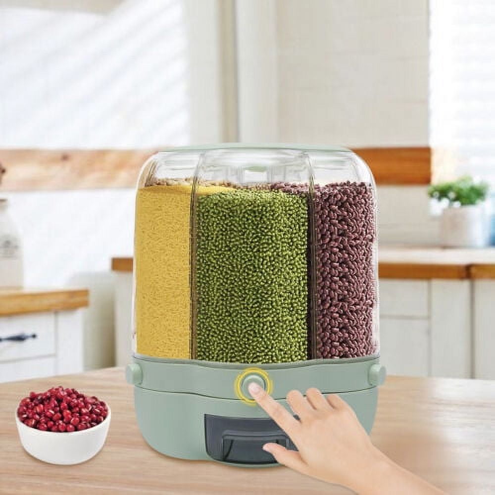 360° Rotary Kitchen Grain Rice Dry Food Storage Container 6in1 Cereal ...