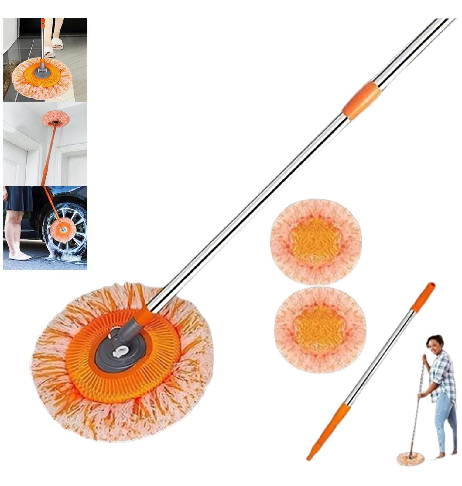 360 Rotatable Adjustable Cleaning Mop, 59" Long Handle Extendable Wall ...