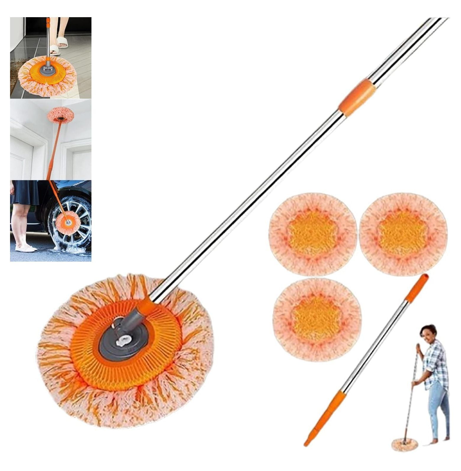 360 Rotatable Adjustable Cleaning Mop, 59" Long Handle Extendable Wall ...