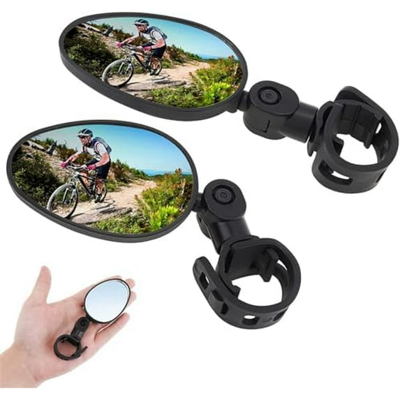 360° Rotatable Bike Mirror (2 Packs) - Shockproof Handlebar Mount, Wide Angle & Flat View ...