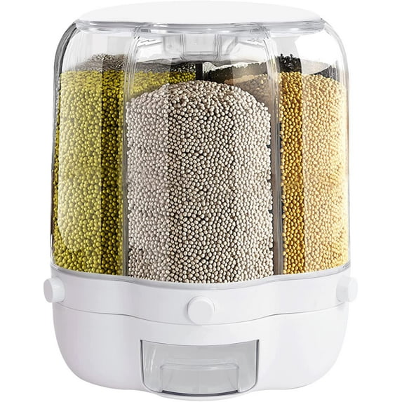 360° Rotatable Cereal Dispenser, One-Click Rice Output, Visible Round ...