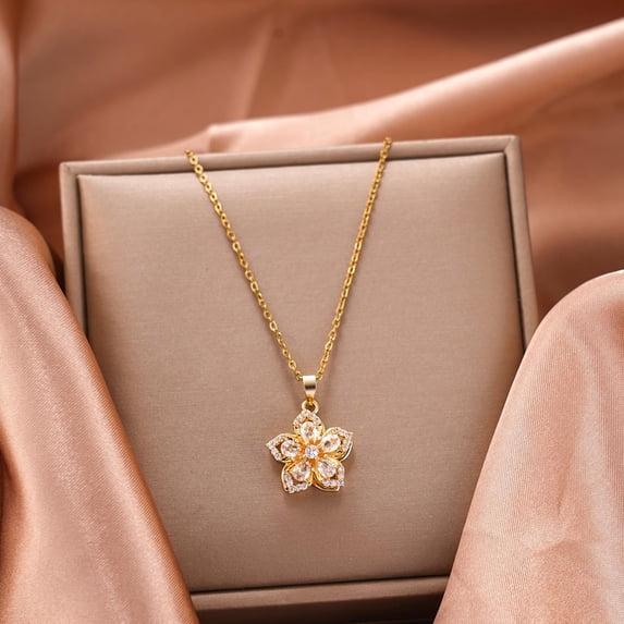 360° Rotatable Flower Necklace for Women, Adjustable Spinning Bauhinia ...