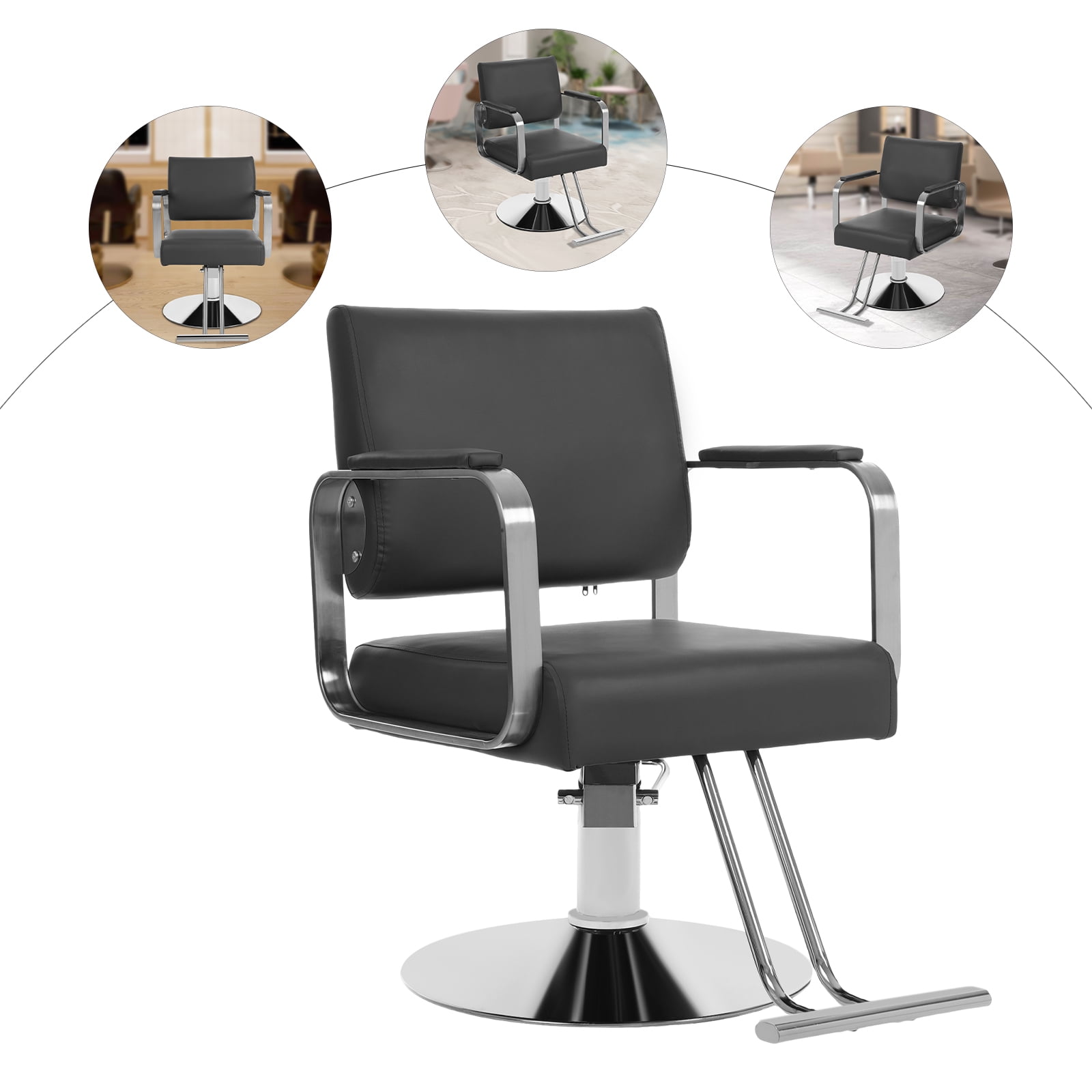 360° Rotatable Hydraulic Salon Chair, Height Adjustable PU Leather ...