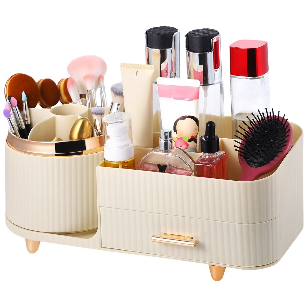 360° Rotatable Makeup Organizer, Rotating Makeup Box with Drawer, Large ...