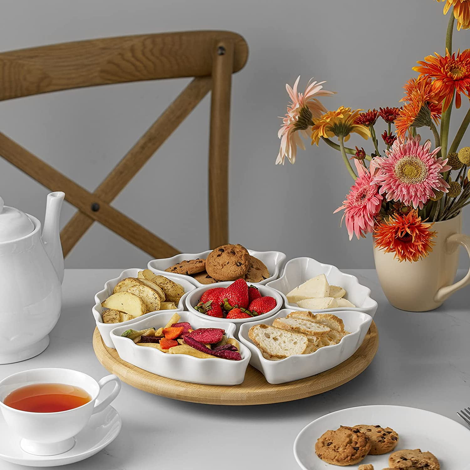 360 ° Rotatable Serving Tray and Platters, 12 Inch Divided Serving ...