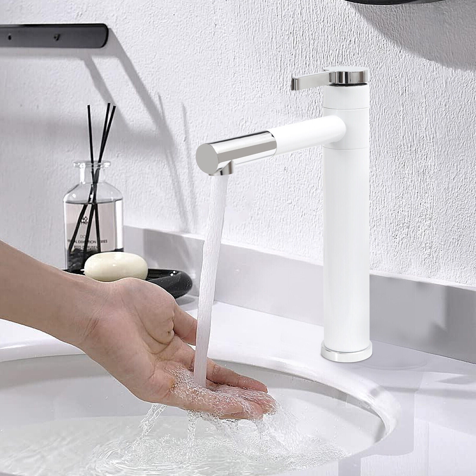 360° Rotatable Tap Bathroom Washbasin Mixer Tap White Single Lever ...