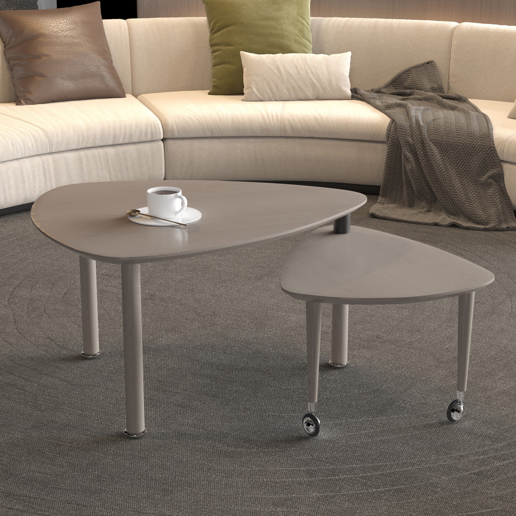 360° Rotatable Triangular Coffee Table, Cocktail Table with Smooth Edge ...
