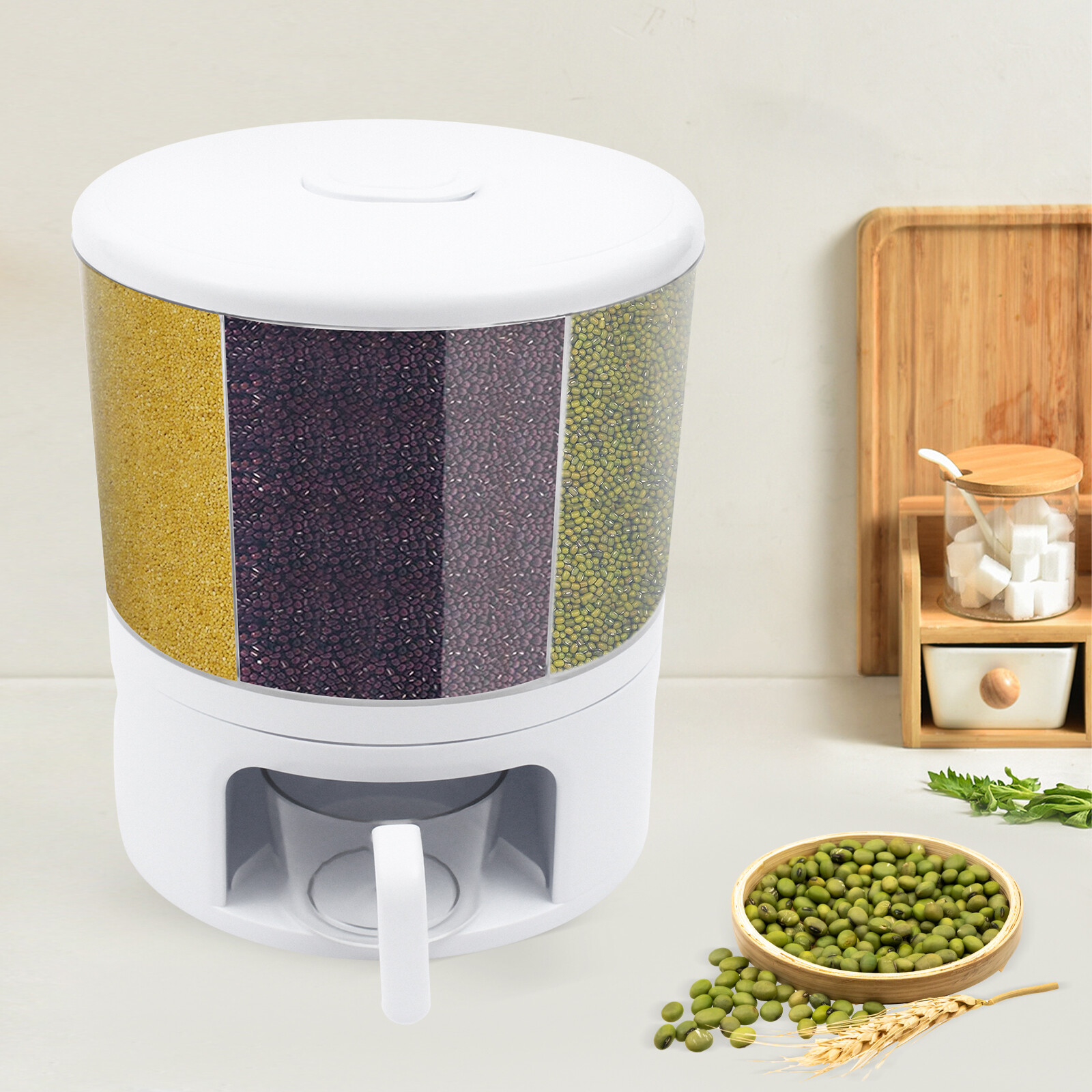 360?? Rotate Grain Dispenser 6-grid Rice Storage Container Cereal Tank ...