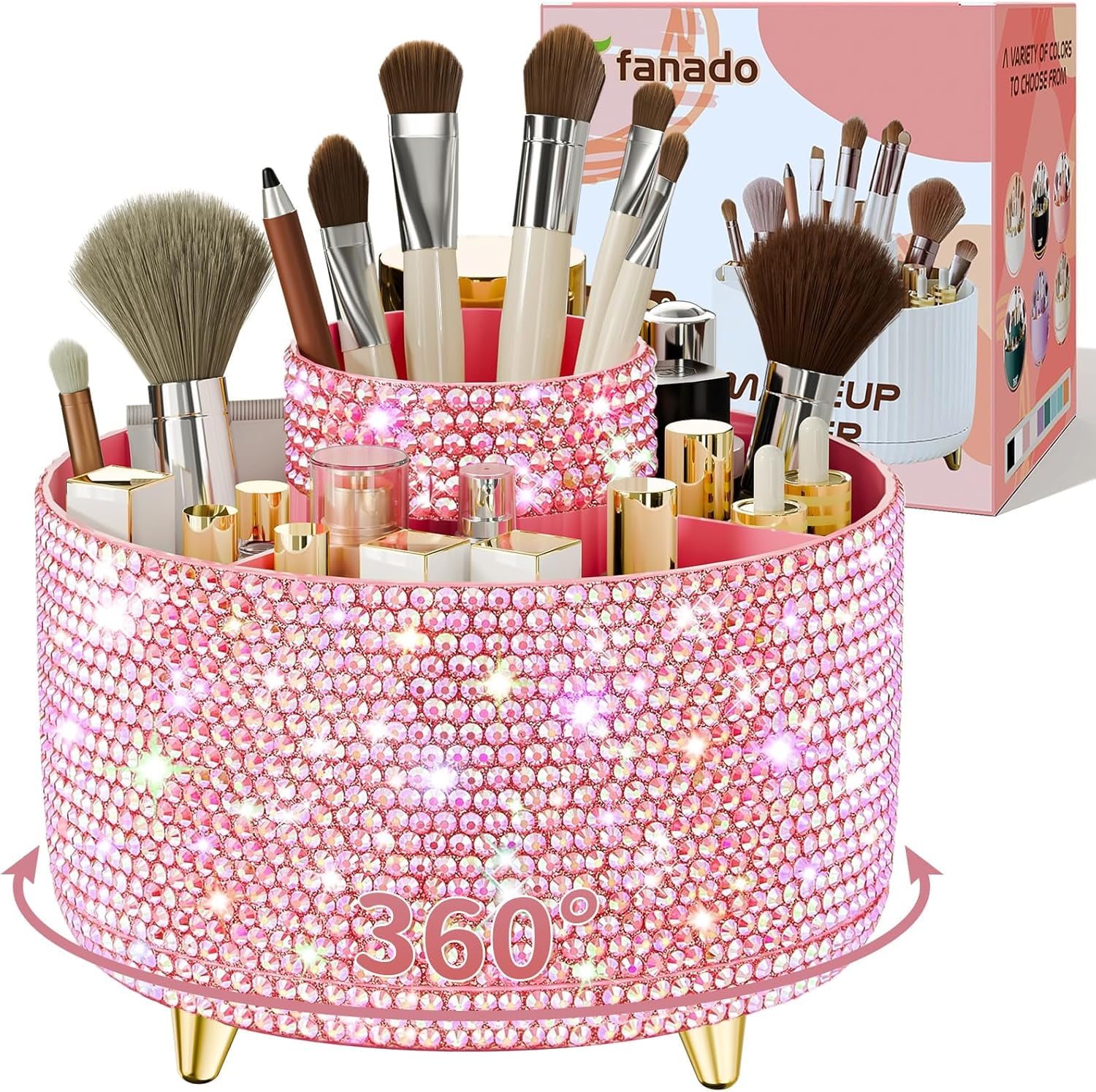 360° Rotate Makeup Brush Holder Organizer, Countertop Cosmetic ...