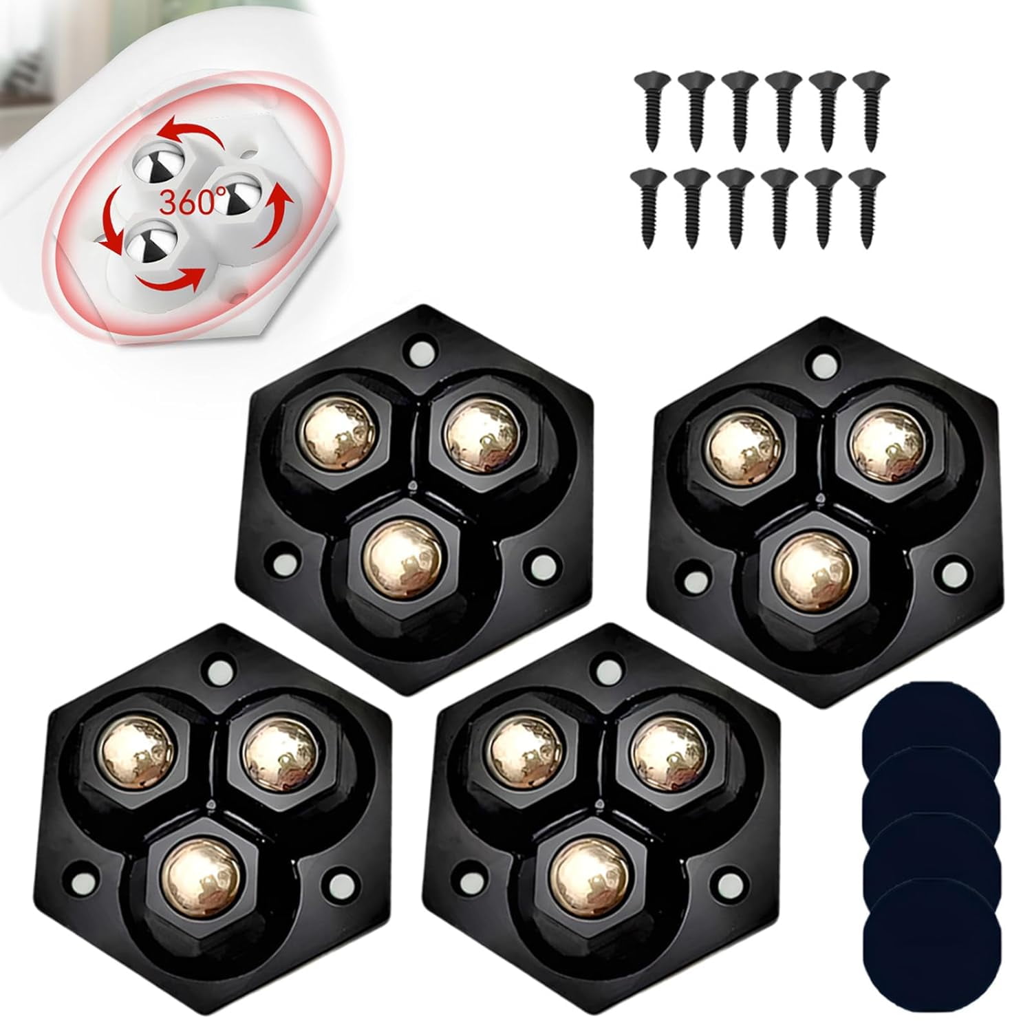 360° Rotating 3-Ball Casters, Wheels for Furniture with 3 Steel Balls ...