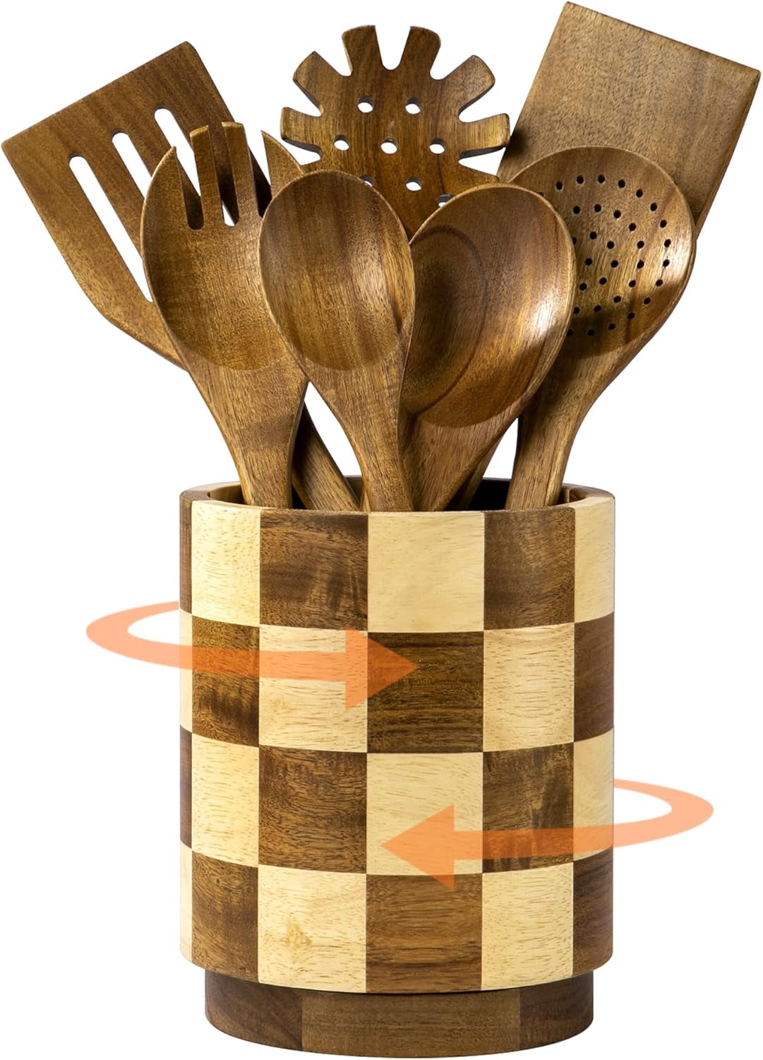 360° Rotating Acacia Wood Utensil Holder – Kitchen Counter Organizer ...