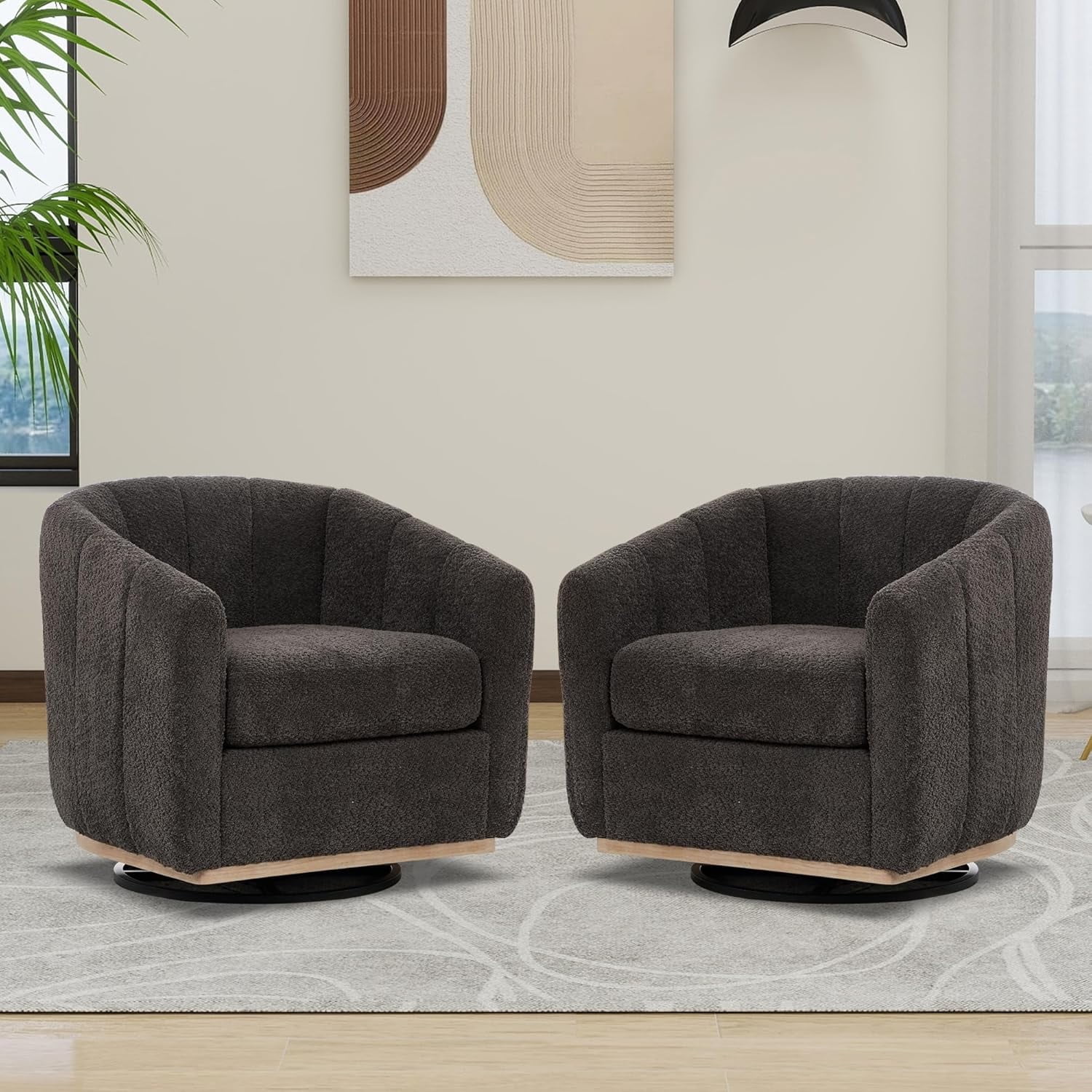 360° Rotating Accent Armchair with Tufted Back, Modern Chenille ...